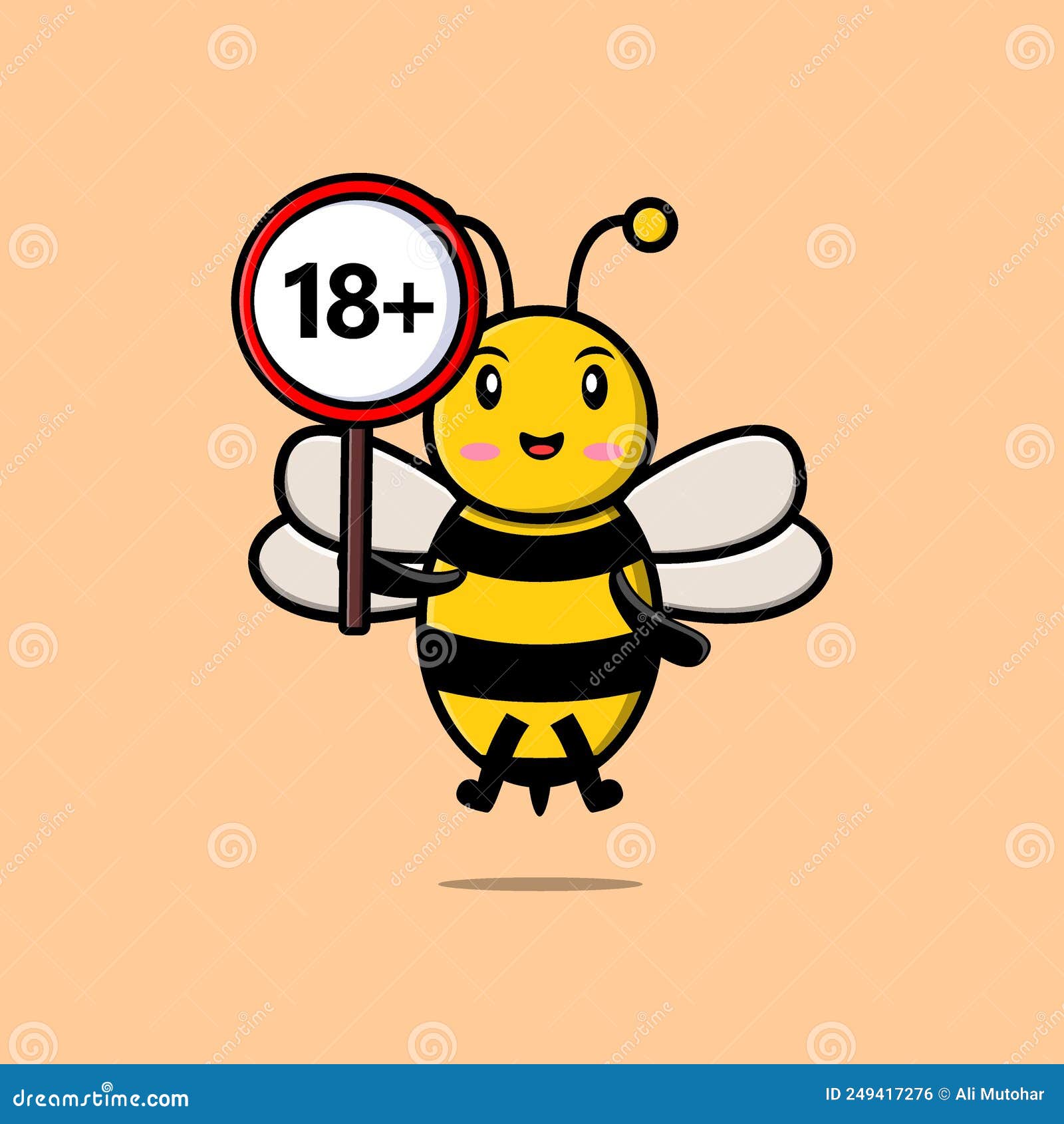 Cute Cartoon Bee Holding 18 Plus Sign Board Stock Vector - Illustration ...