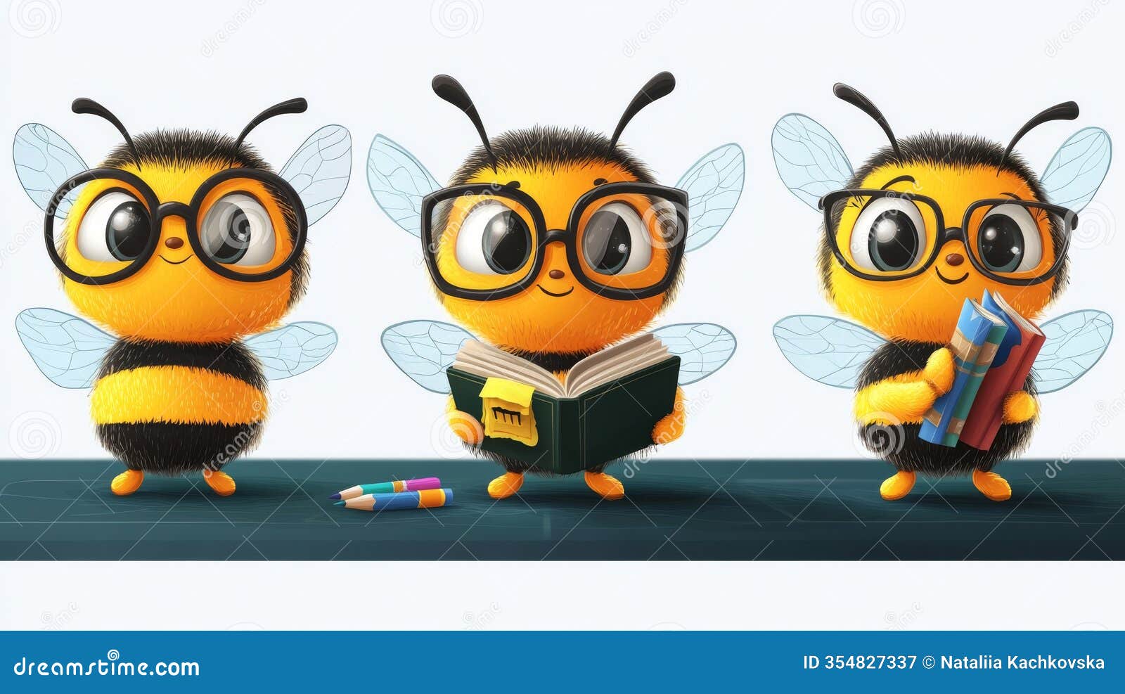 Cute Cartoon Bee Reading a Book. Illustration Stock Illustration ...