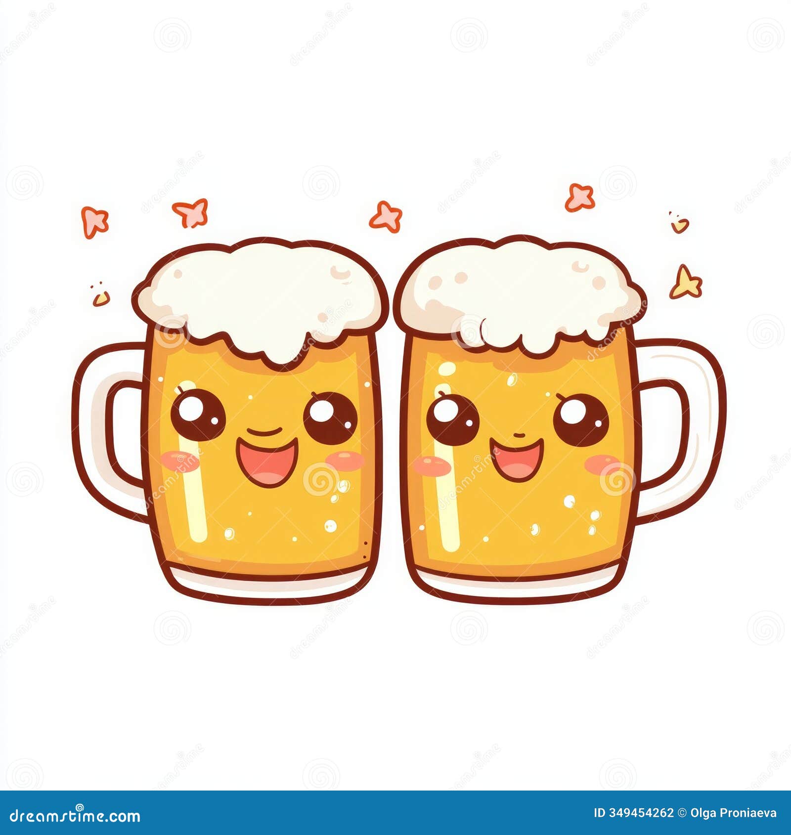 Cute Cartoon Beer Mugs with Smiling Faces and Foam Stock Illustration ...
