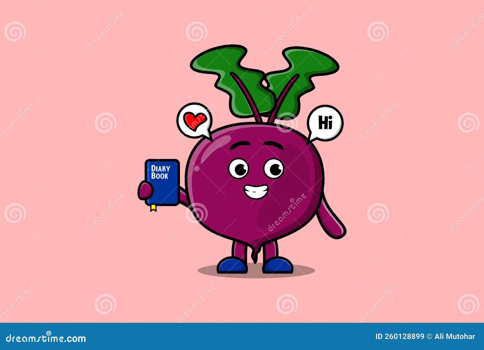 Cute Cartoon Beetroot Character Holding Diary Book Stock Vector ...
