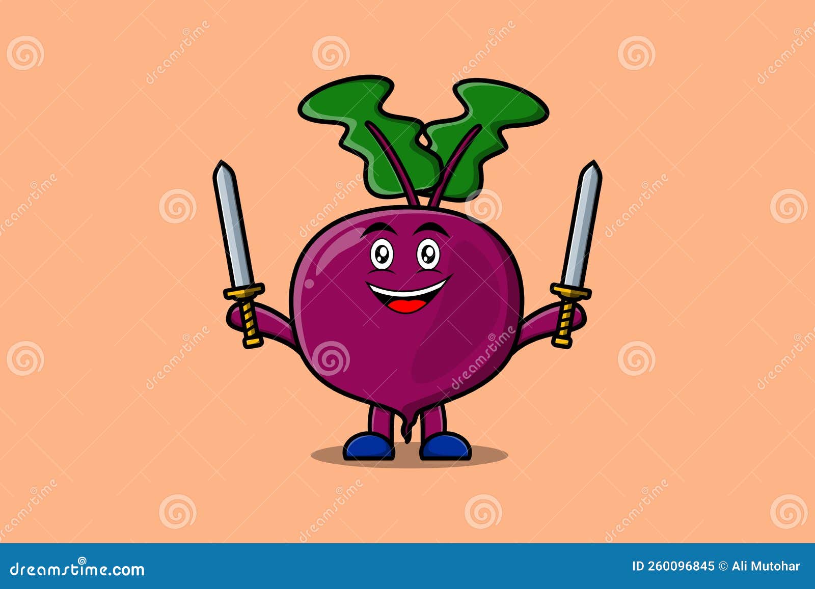 Cute Cartoon Beetroot Character Holding Two Sword Stock Vector ...