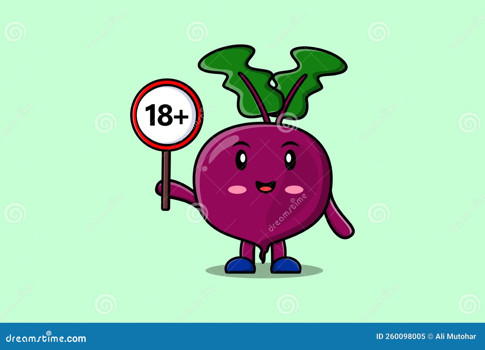 Cute Cartoon Beetroot Holding 18 Plus Sign Board Stock Vector ...