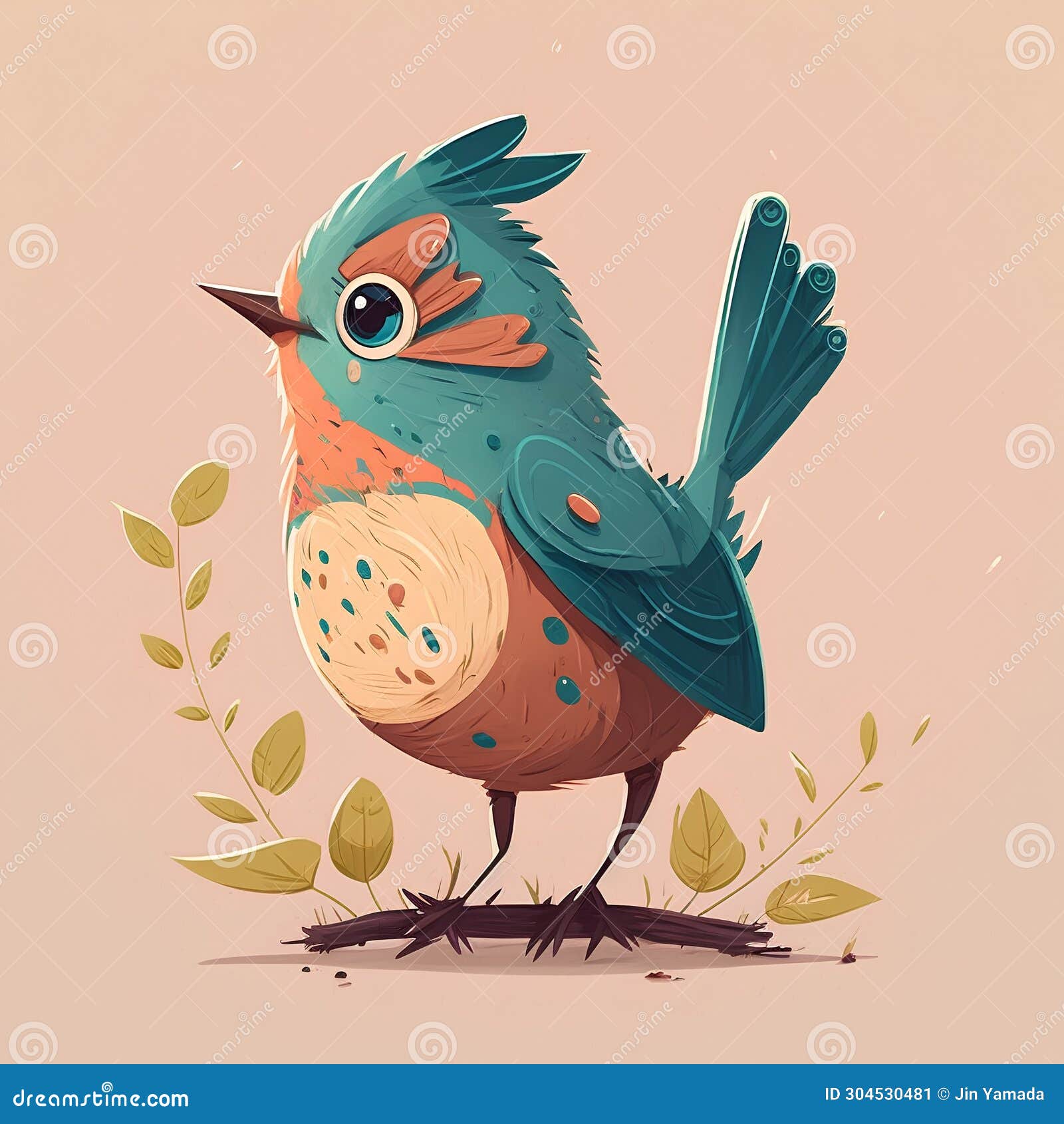 Cute Cartoon Bird on the Branch. Colorful Vector Illustration Stock ...
