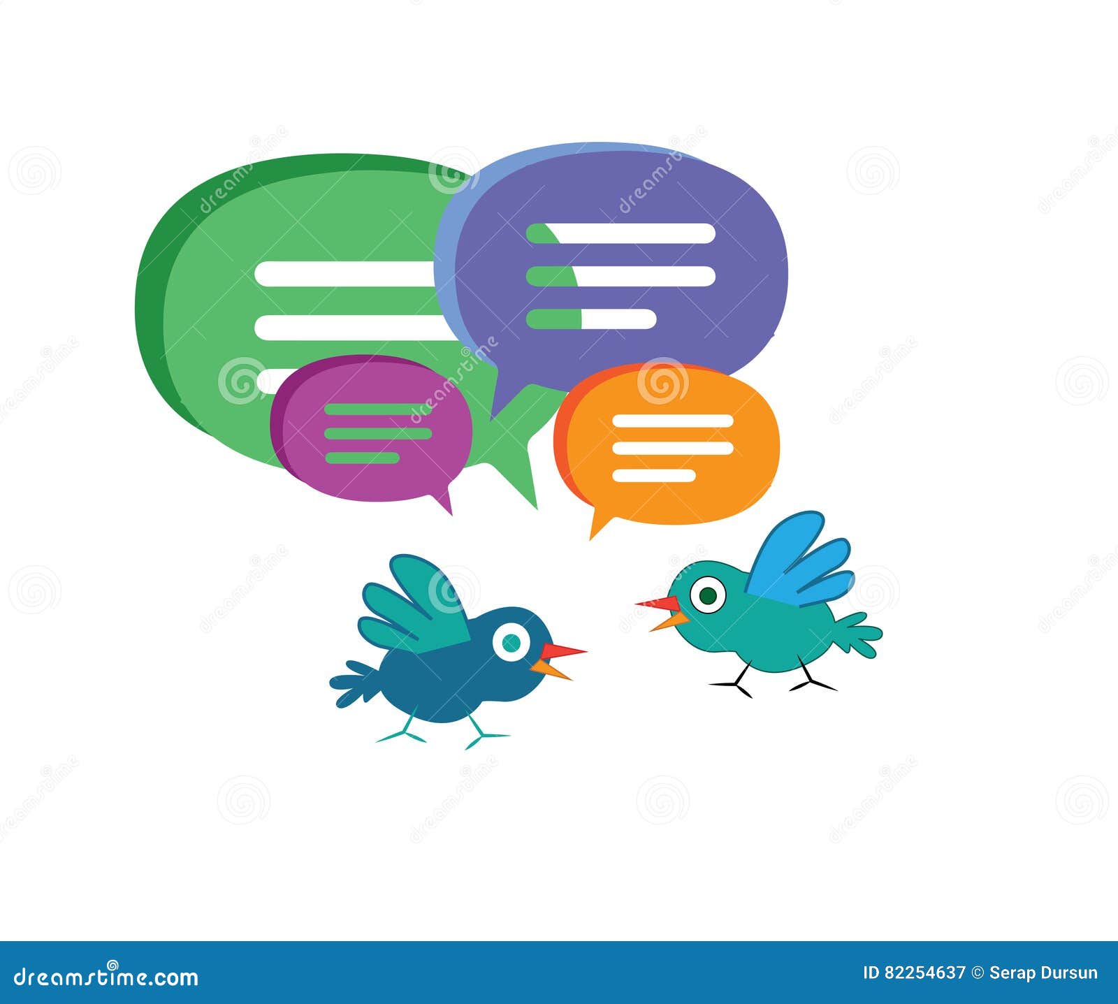 Cute Cartoon Bird with Speech Bubbles Stock Vector - Illustration of ...