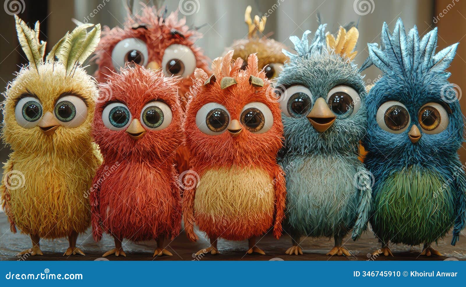 Cute Cartoon Birds in a Group a Yellow Three Red and Three Blue Stock ...