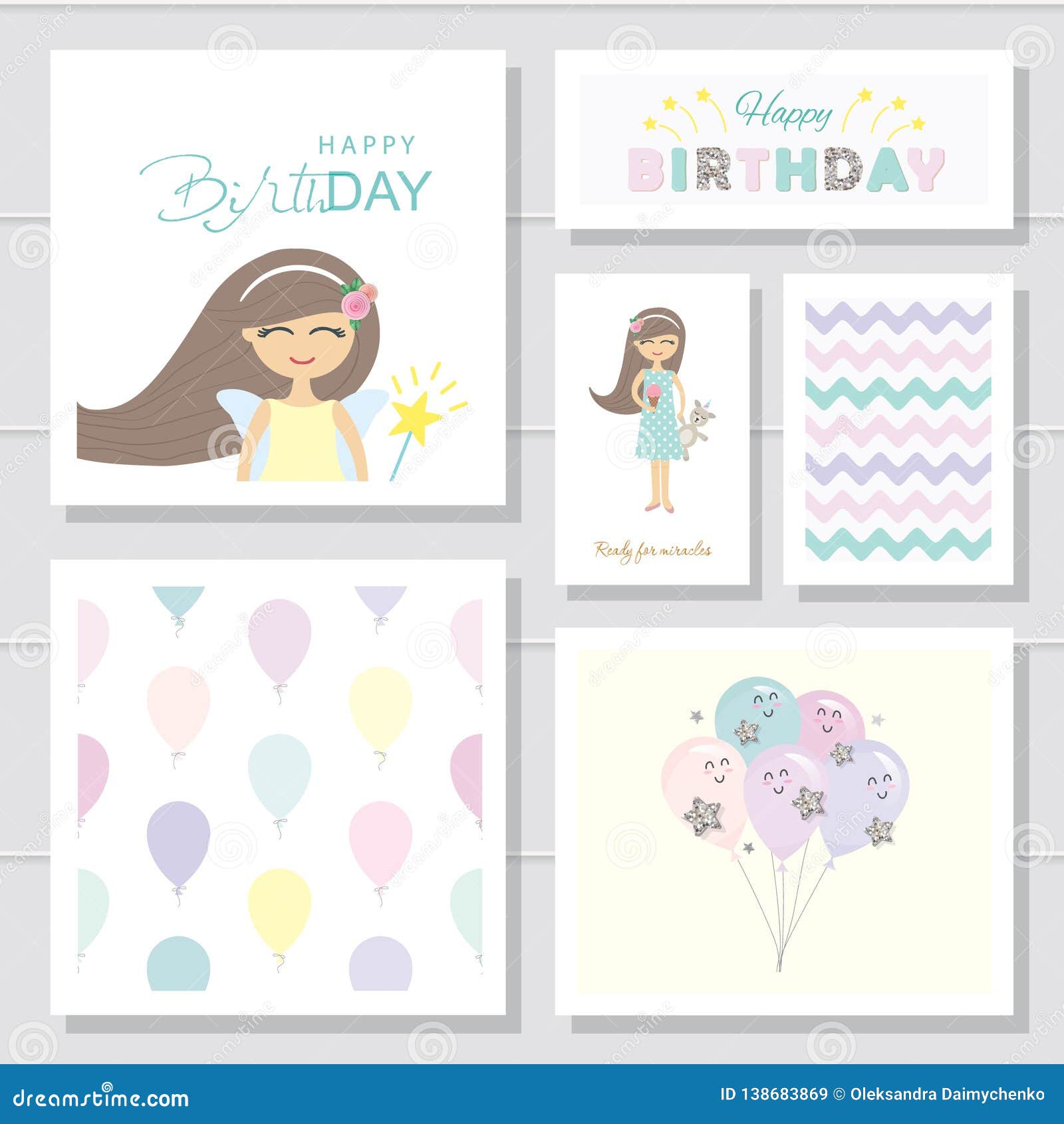 Cute Cartoon Birthday Cards and Templates Set. Stock Vector ...