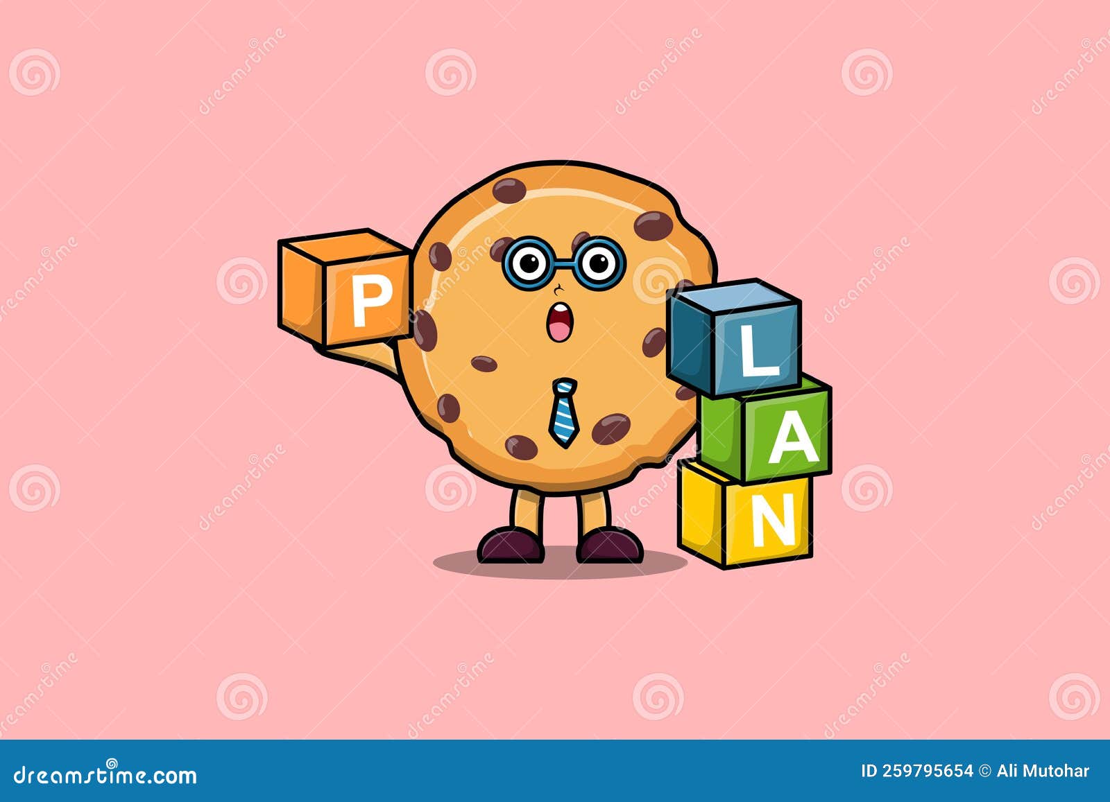 Cute Cartoon Biscuits Businessman Stack Plan Box Stock Vector ...