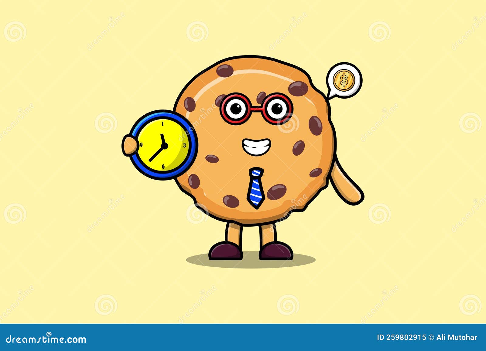 Cute Cartoon Biscuits Character Holding Clock Stock Vector ...