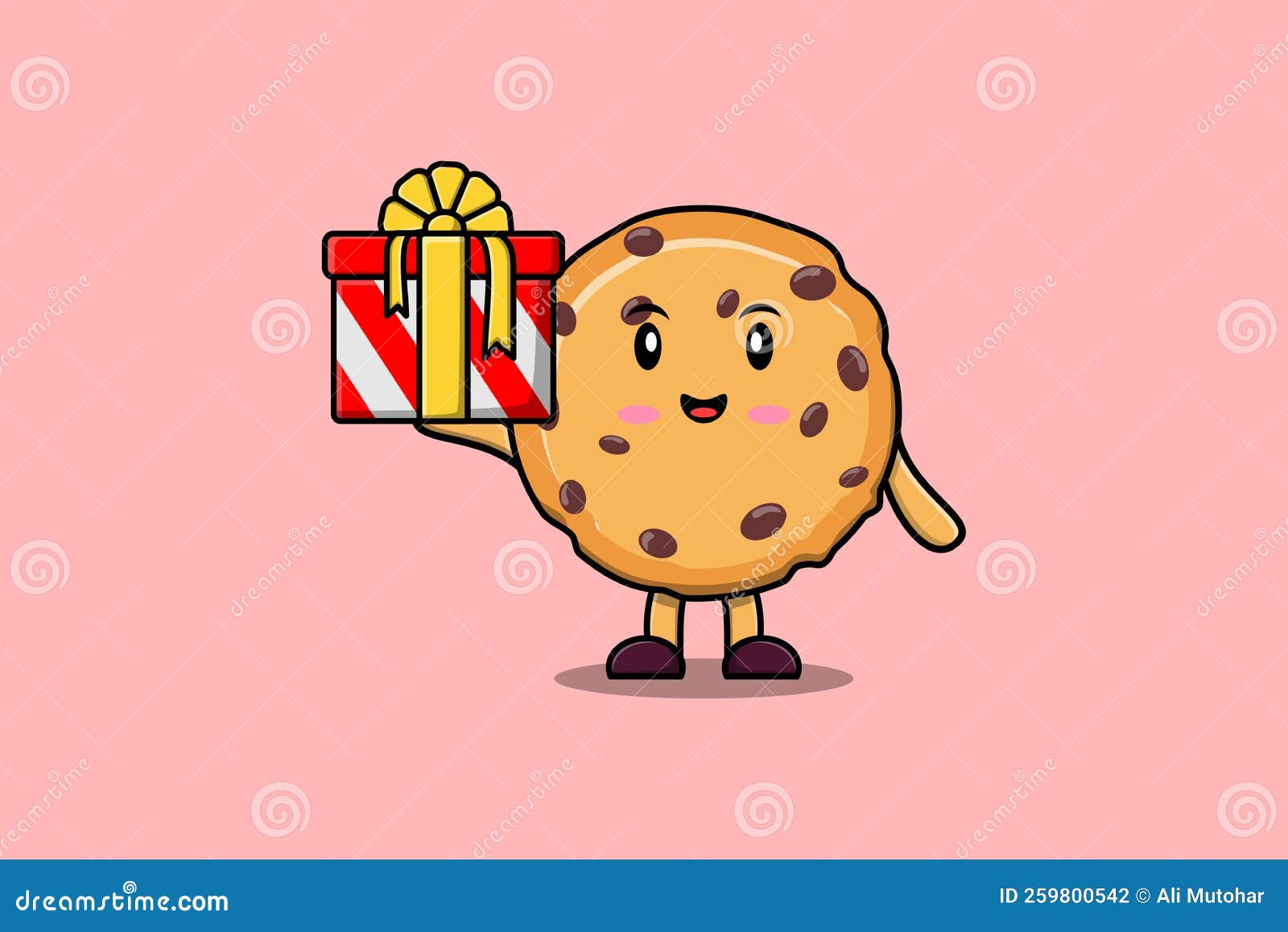 Cute Cartoon Biscuits Character Holding Gift Box Stock Vector ...