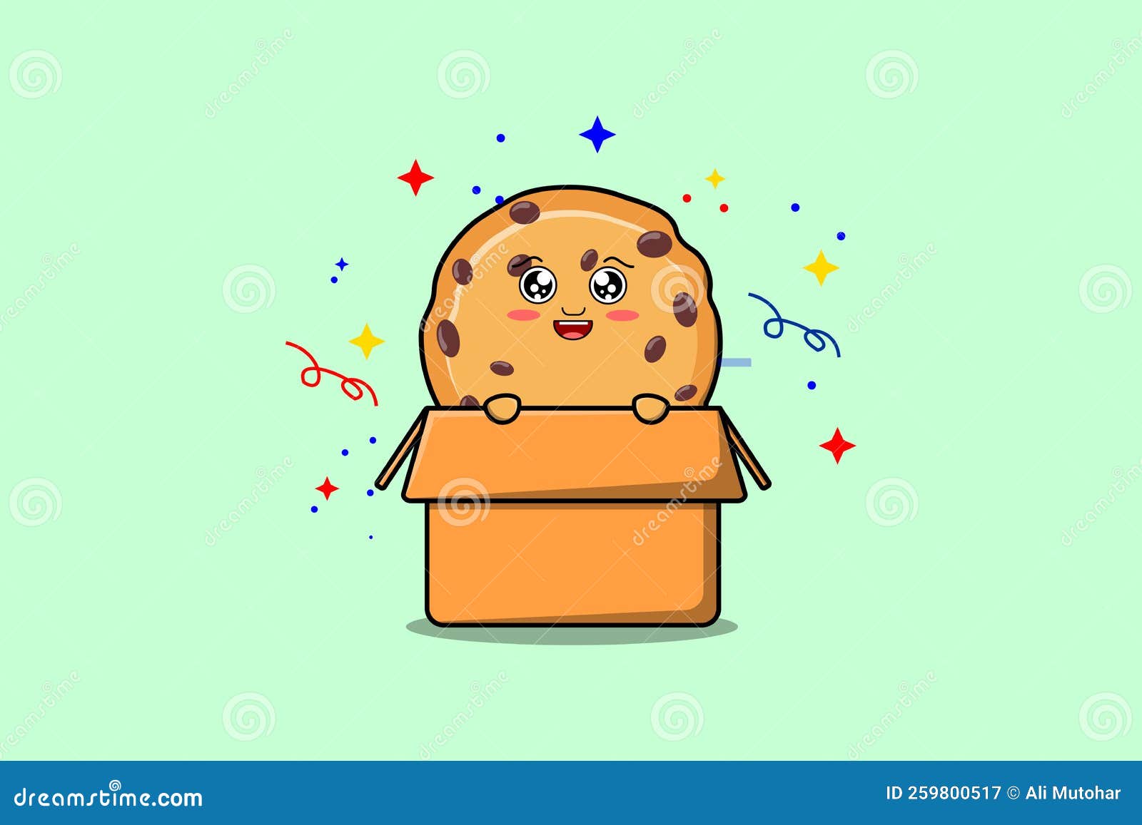 Cute Cartoon Biscuits Character Out from Box Stock Vector ...