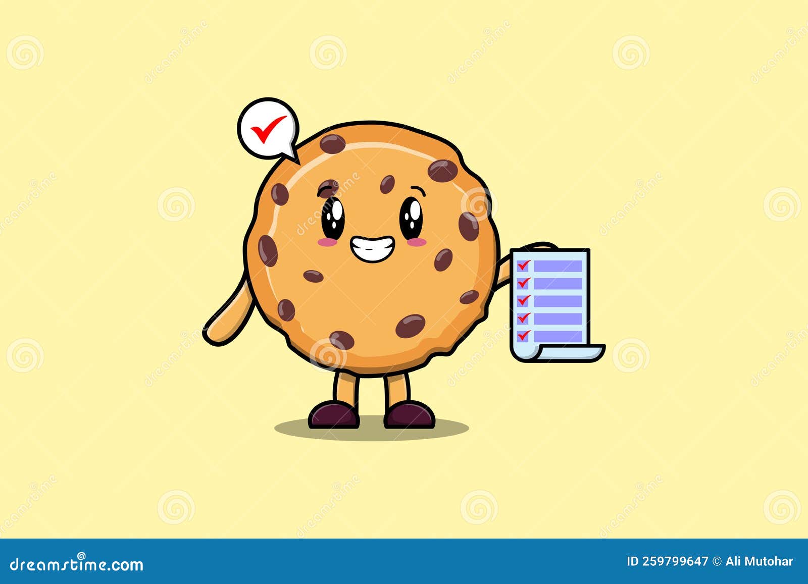 Cute Cartoon Biscuits Holding Checklist Note Stock Vector ...