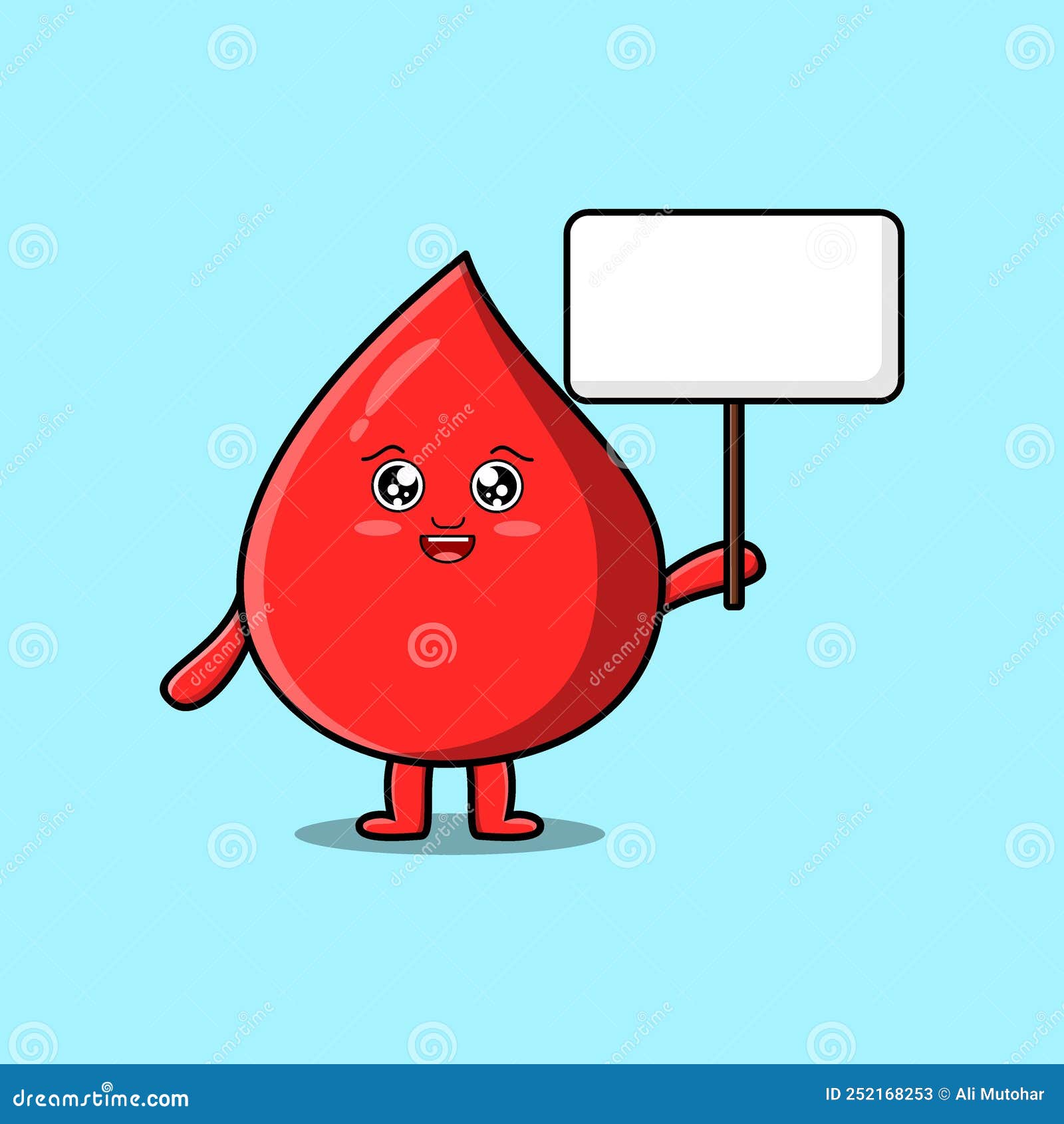 Cute Cartoon Blood Drop Character Hold Blank Board Stock Vector ...