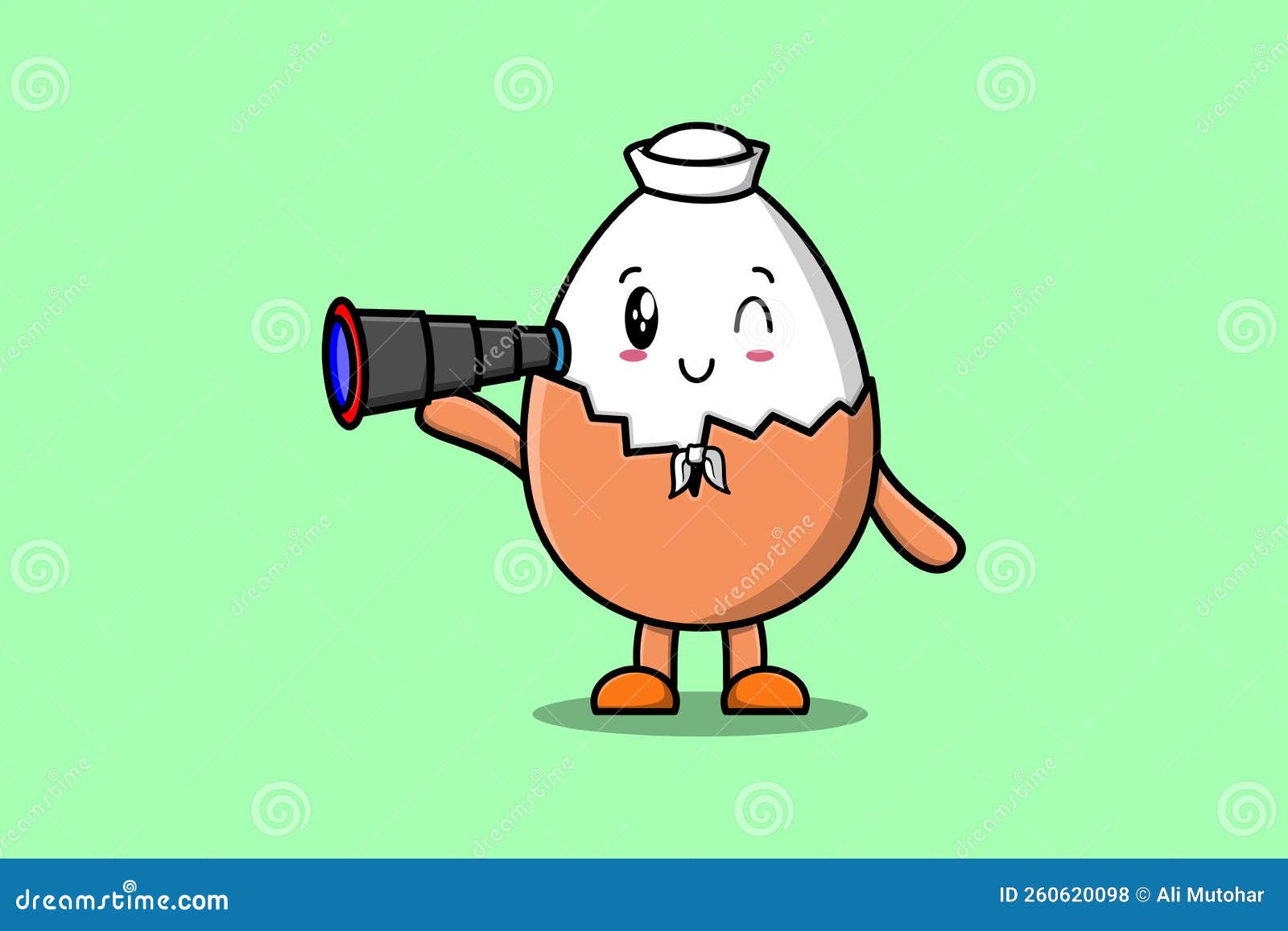 Cute Cartoon Boiled Egg Sailor Using Binocular Stock Vector ...