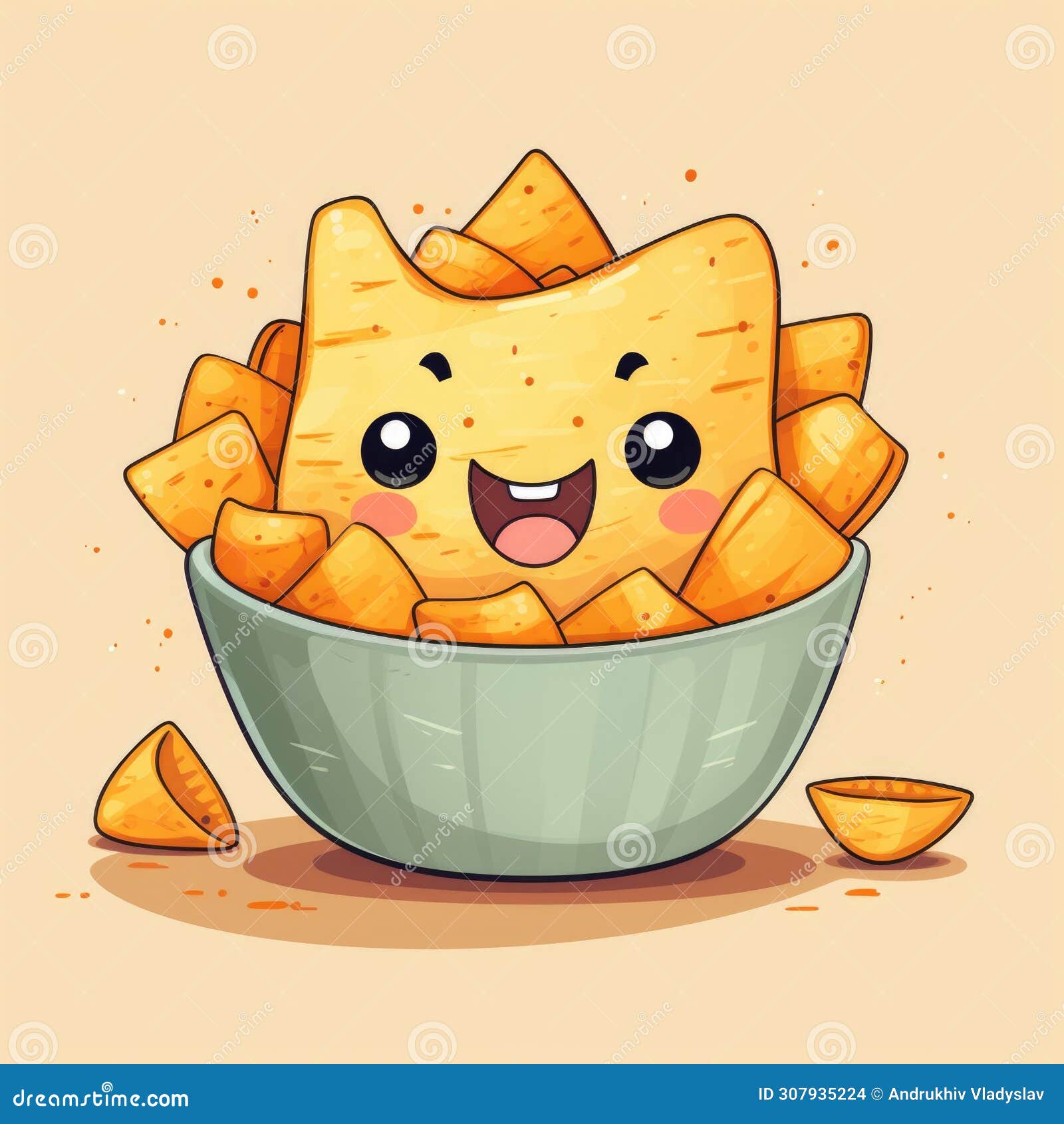 Cute Cartoon Bowl of Tortilla Chips Stock Illustration - Illustration ...