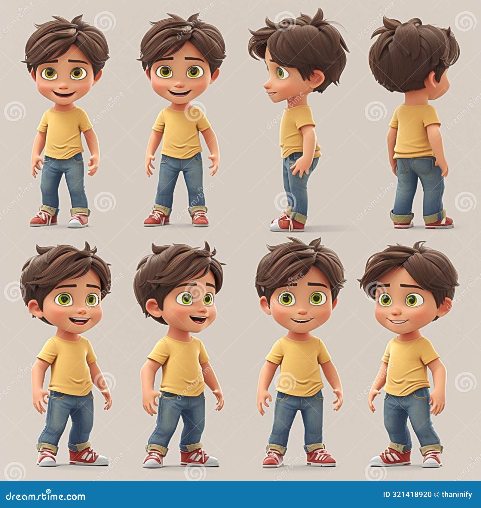 3D Render of a Cartoon Boy in Different Poses Stock Illustration ...