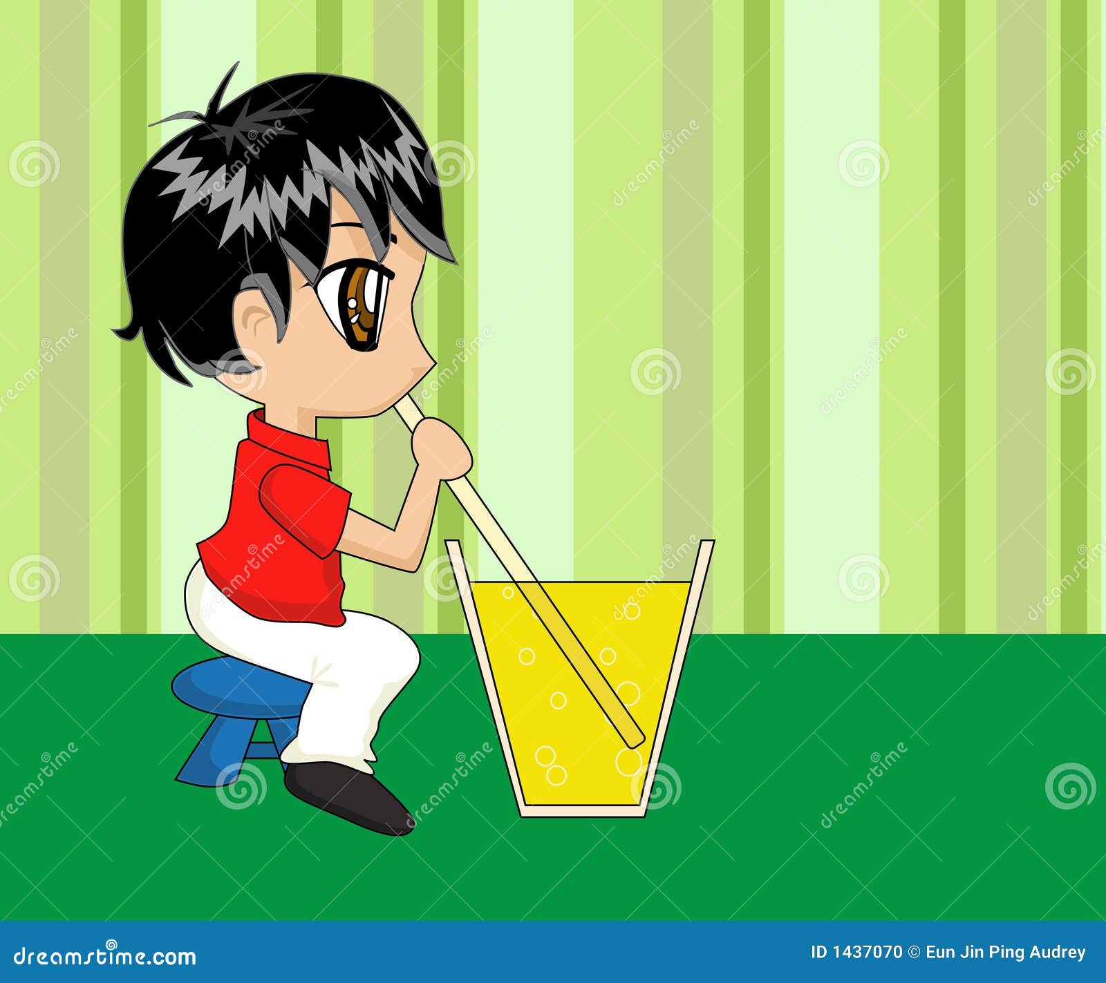 Cute Cartoon Boy Drinking stock vector. Illustration of straw - 1437070