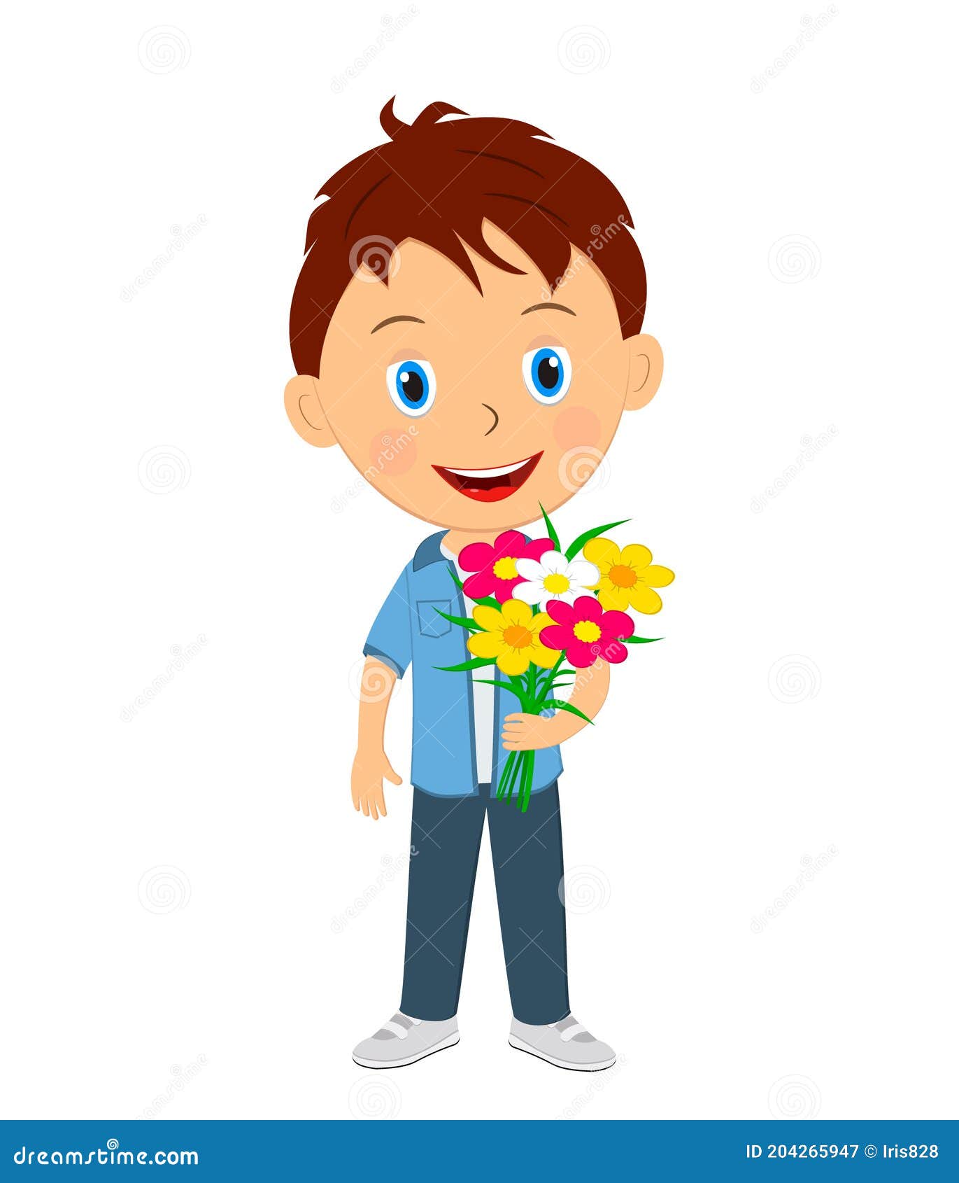 Cute Cartoon Boy with Flowers Stock Vector - Illustration of gift ...
