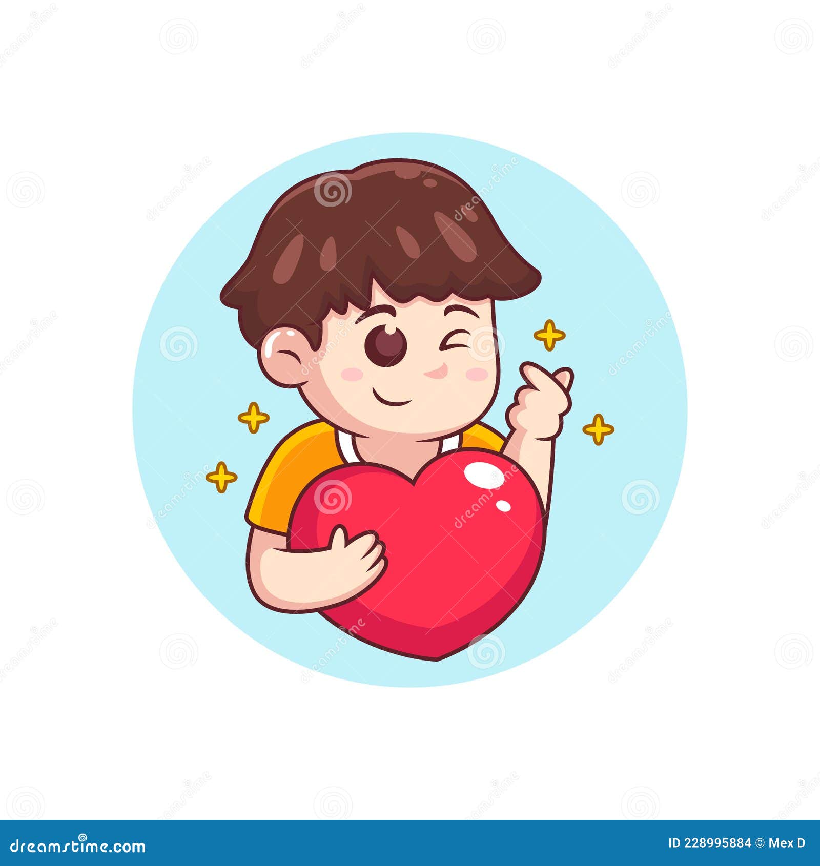 Cute Cartoon Boy Hugging Heart Stock Vector - Illustration of drawn ...