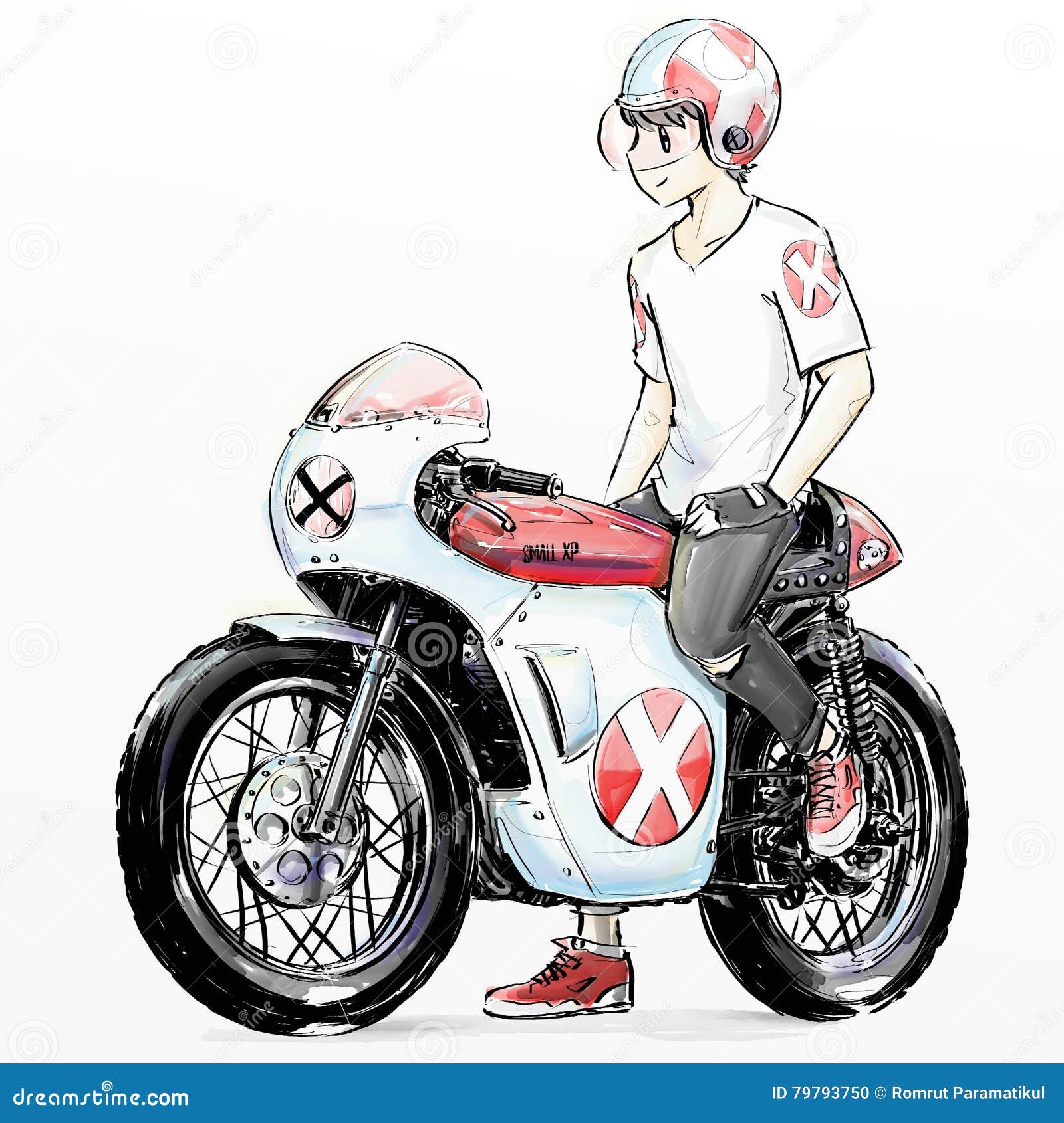 Cute Cartoon Boy Riding Motorcycle Stock Illustration - Illustration of ...