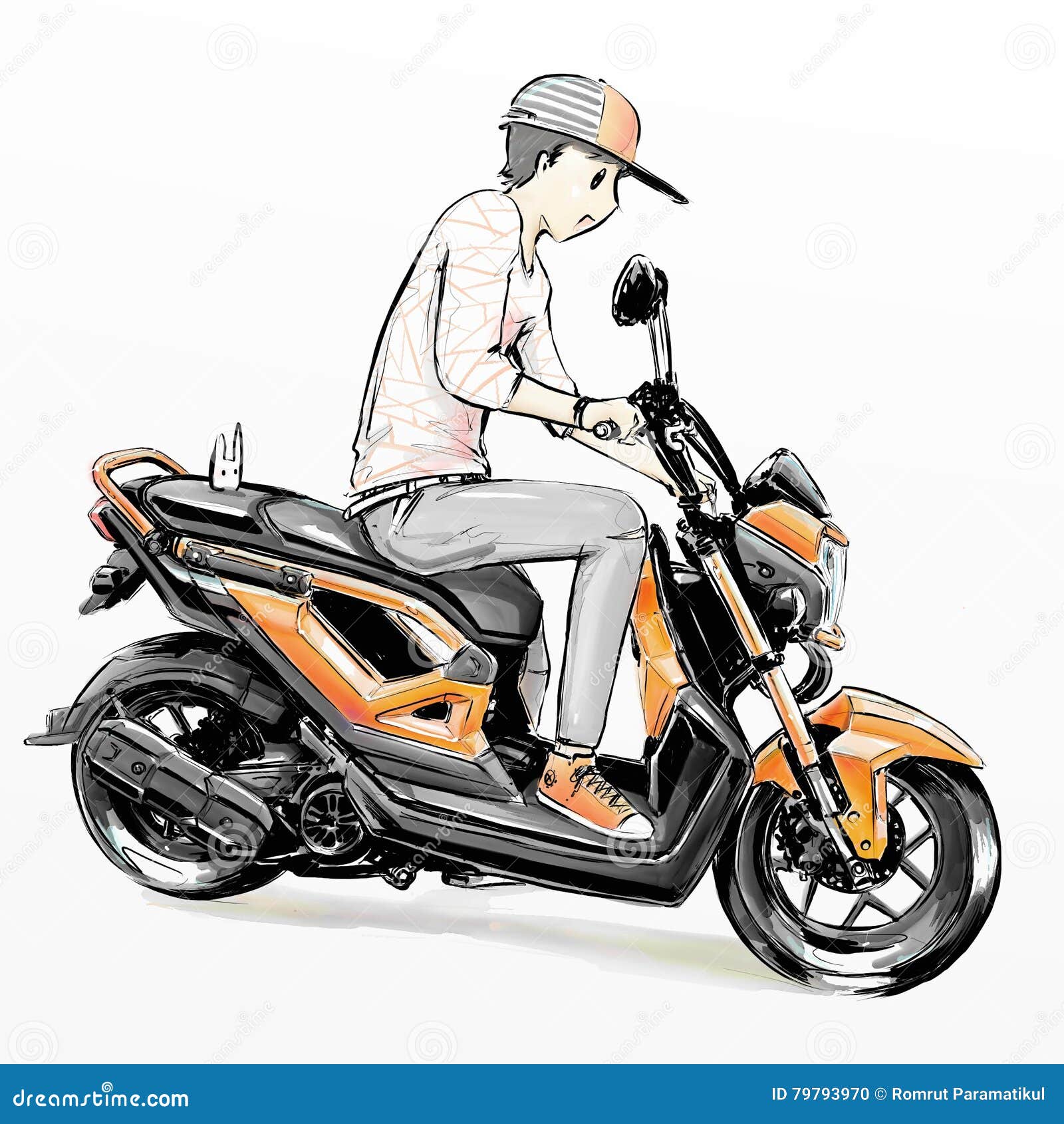 Cute Cartoon Boy Riding Motorcycle Stock Illustration - Illustration of ...