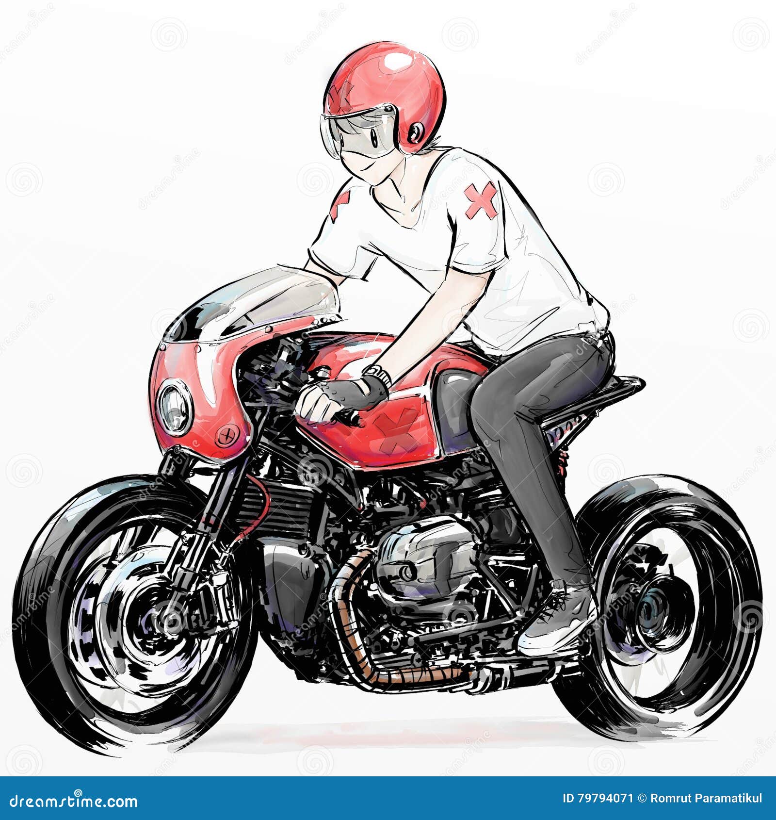Cute Cartoon Boy Riding Motorcycle Stock Illustration - Illustration of ...