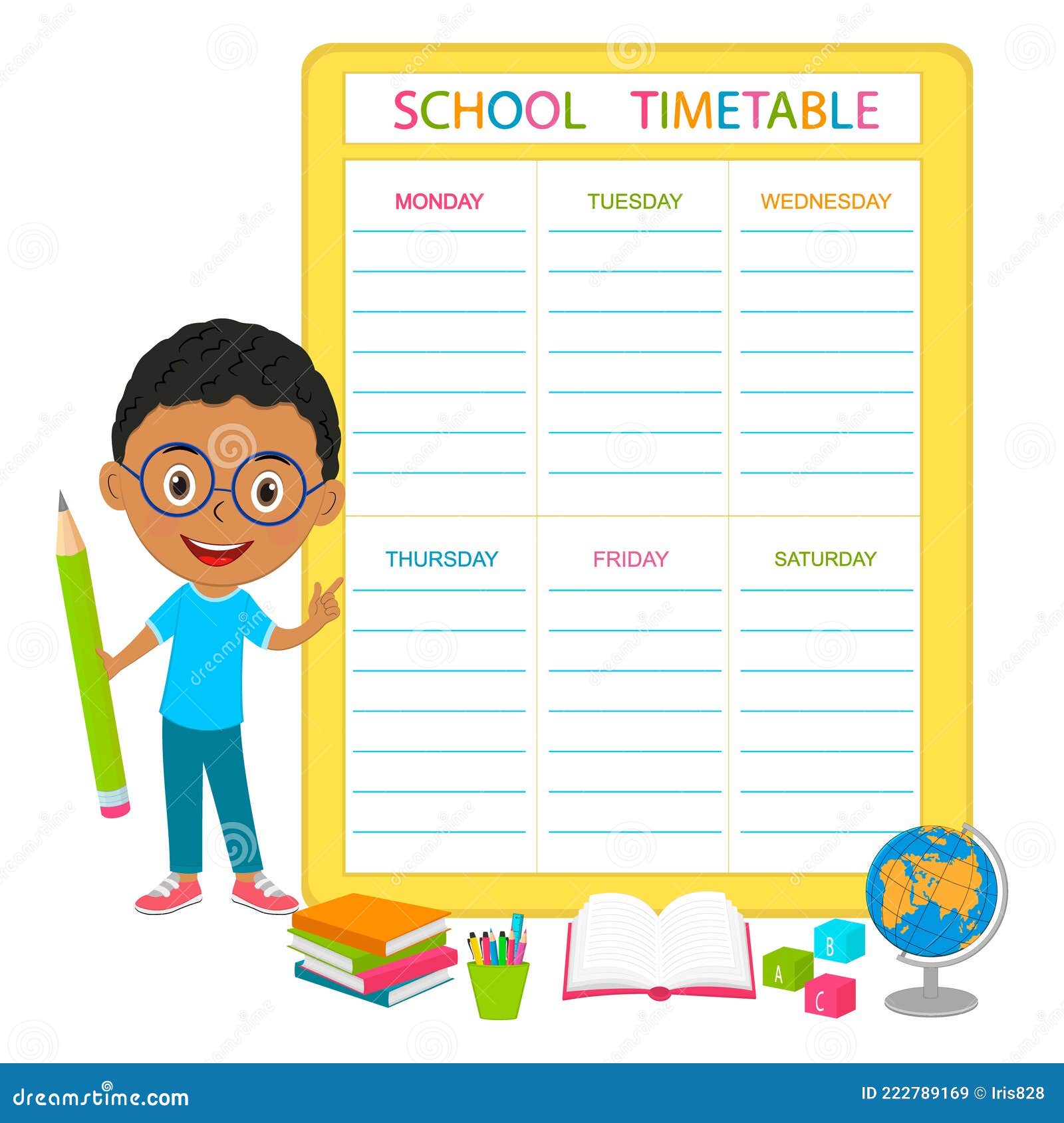 Cute Cartoon Boy and School Timetable Stock Vector - Illustration of ...