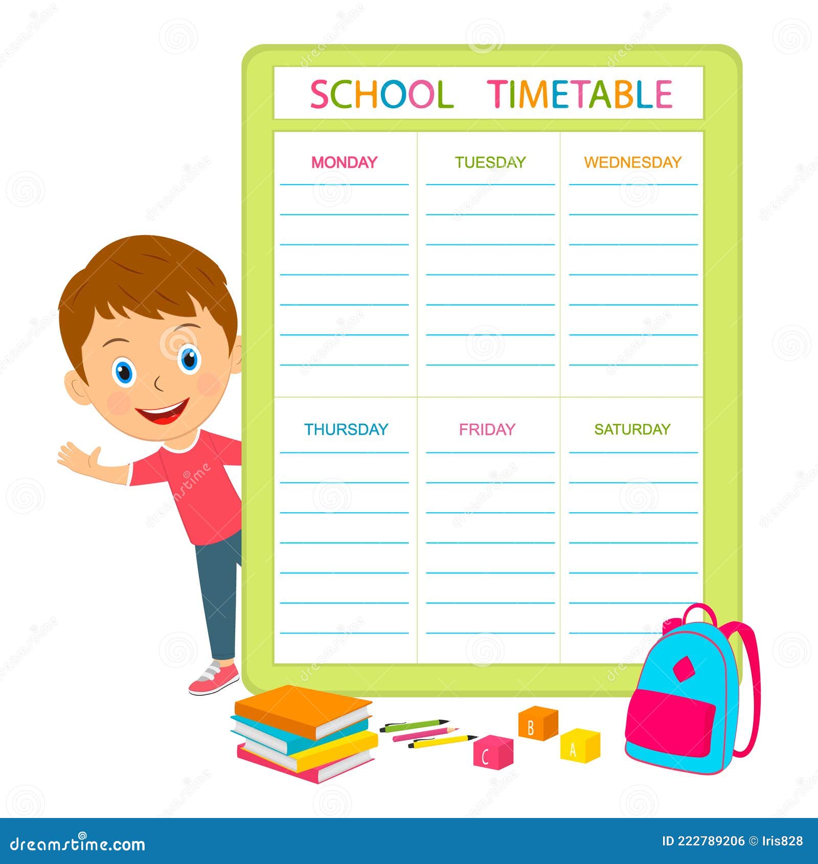Cute Cartoon Boy and School Timetable Stock Vector - Illustration of ...