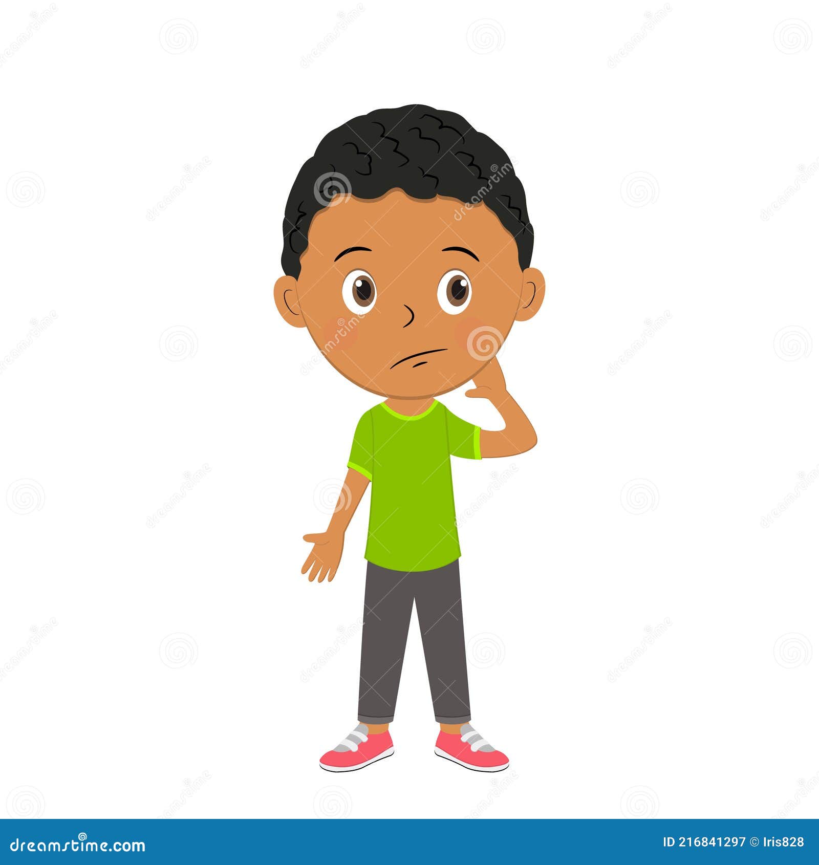 Cute Cartoon Boy Shows Doubt Stock Vector - Illustration of study, cute ...