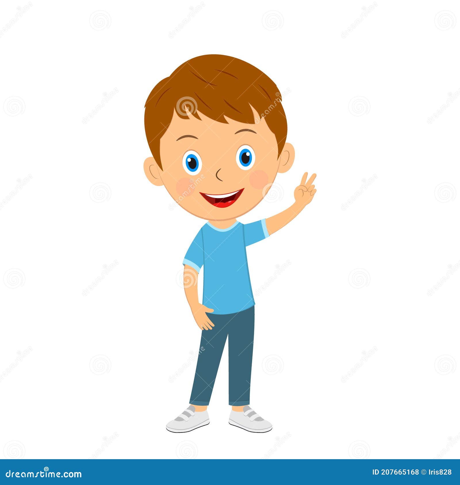 Cute Cartoon Boy Shows Victory Mark Stock Vector - Illustration of ...