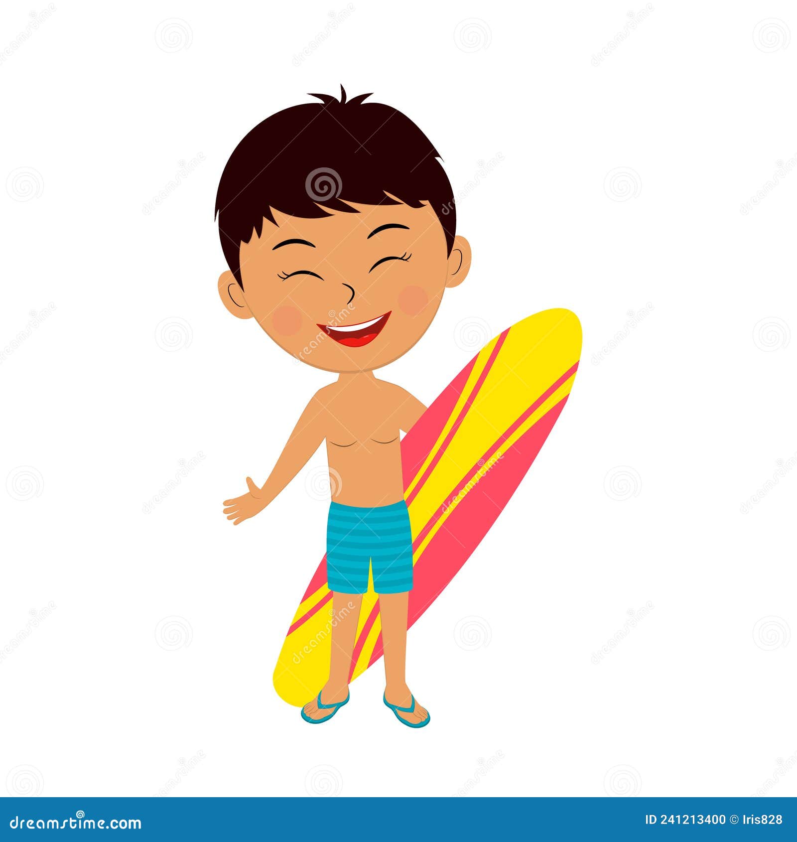 Cute Cartoon Boy with Surfing Board Stock Vector - Illustration of ...