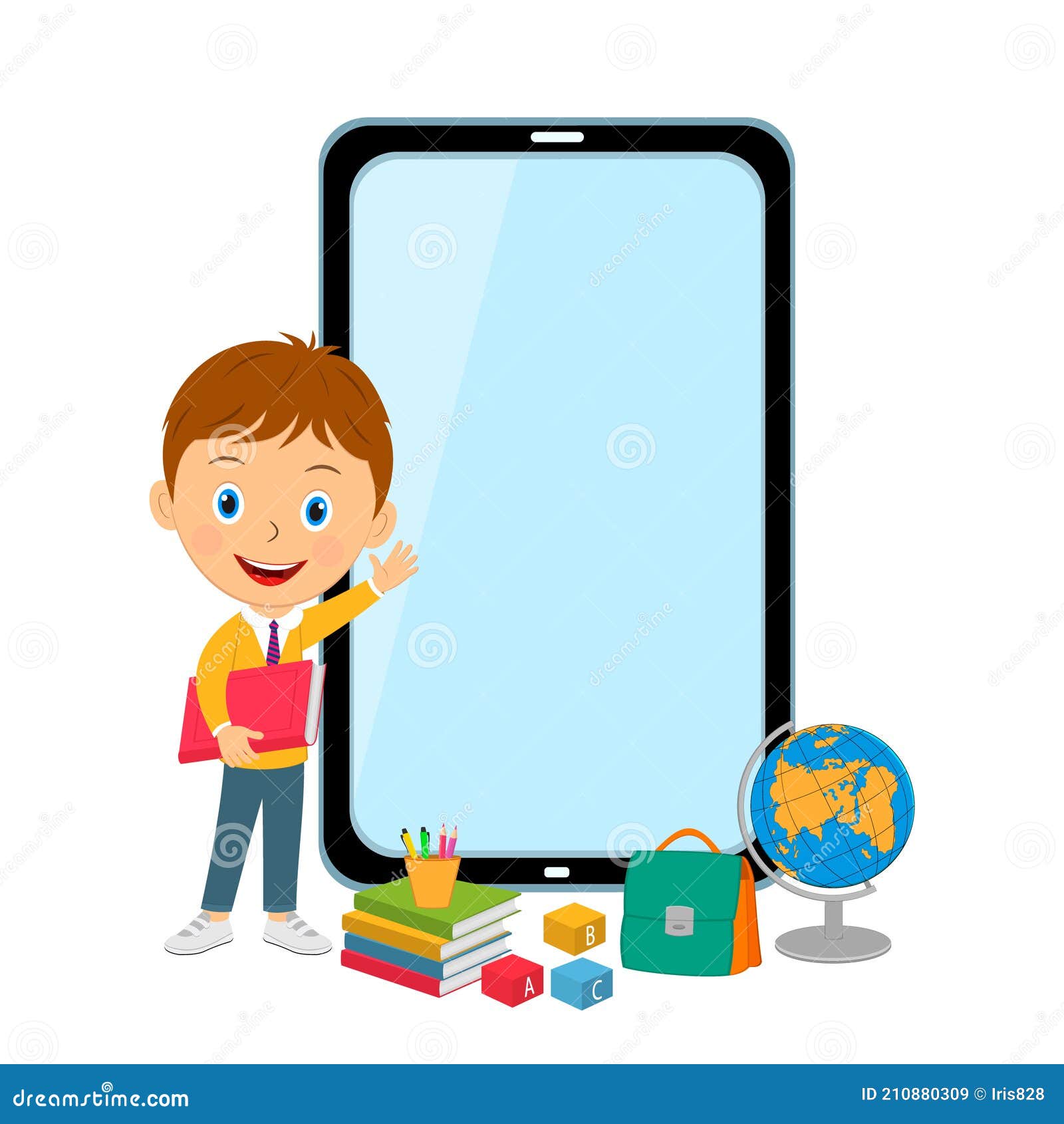 Cute Cartoon Boy and Tablet Stock Vector - Illustration of smart ...