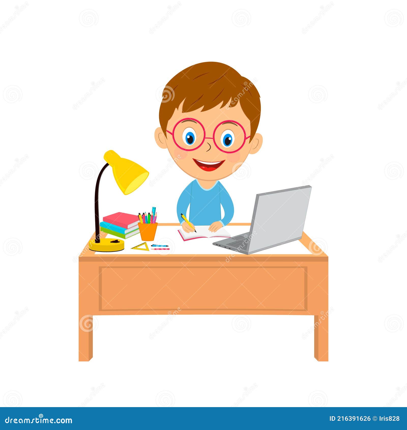Cute Cartoon Boy Using Computer Stock Vector - Illustration of ...