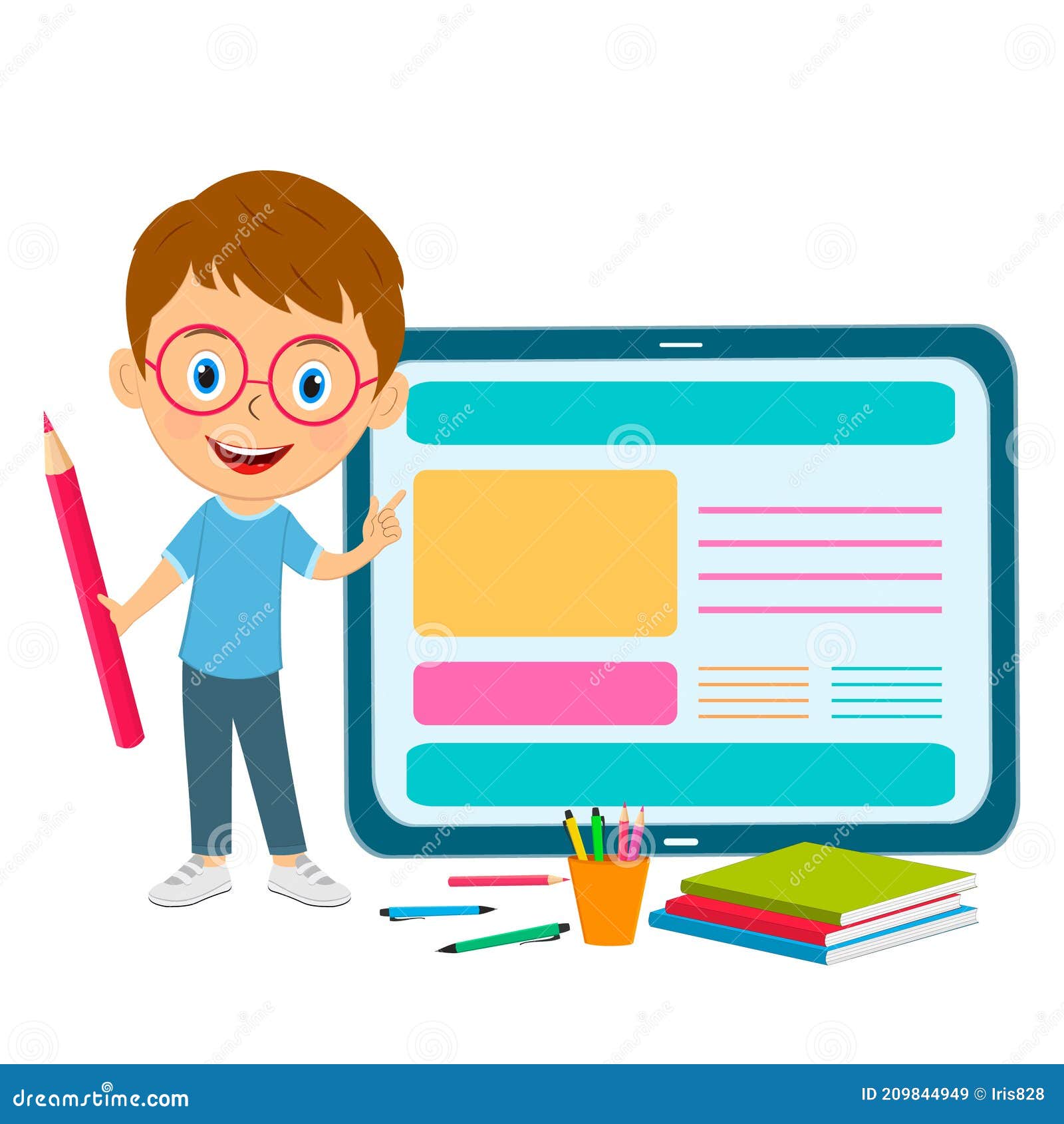 Cute Cartoon Boyl and Table Stock Vector - Illustration of online ...