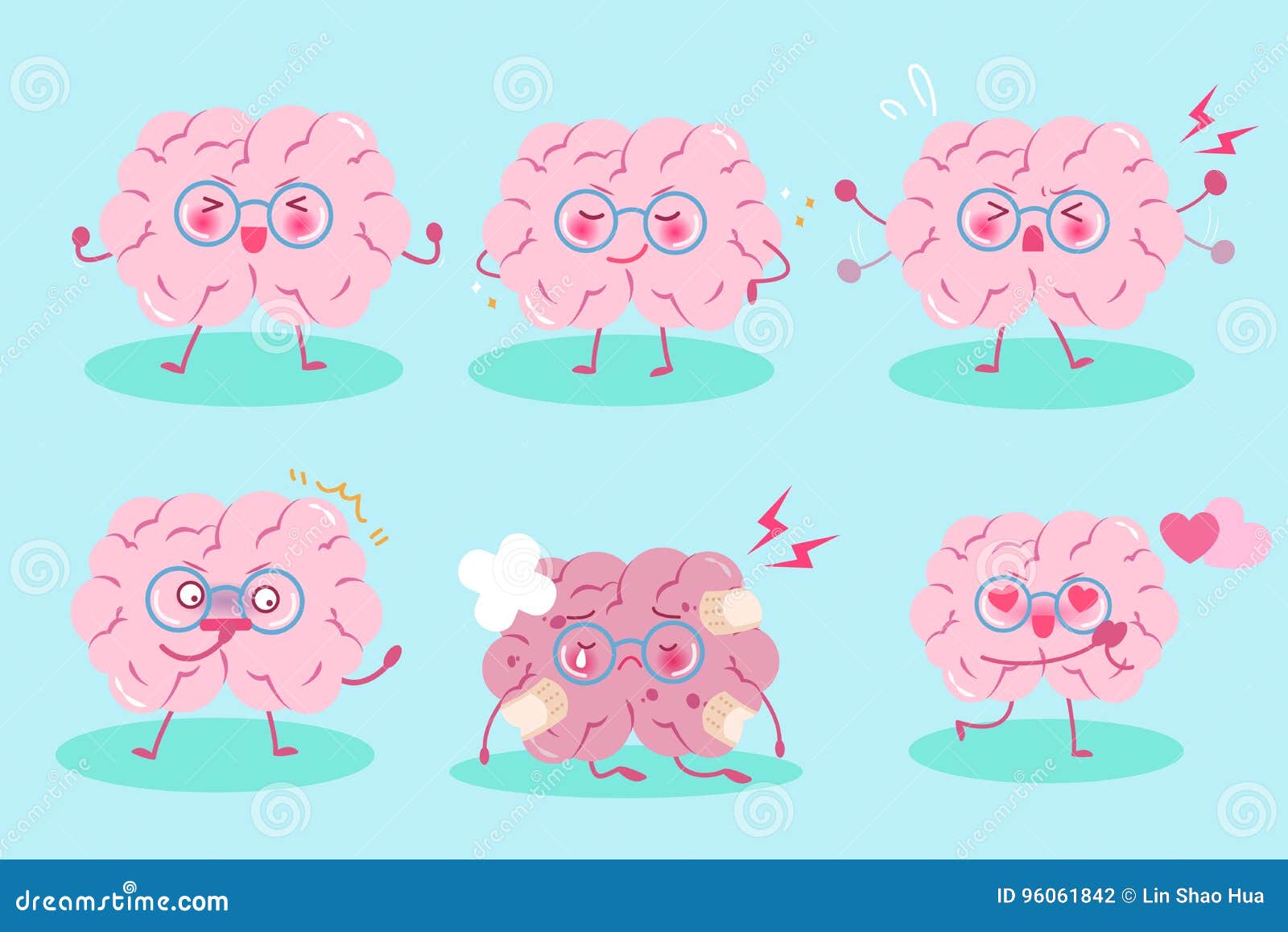 Cute cartoon brain stock vector. Illustration of brainstorm - 96061842