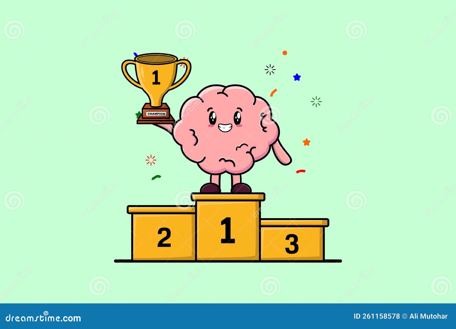 Cute Cartoon Brain Character As the First Winner Ilustración del Vector ...