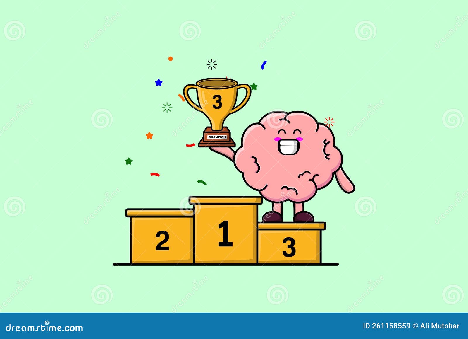 Cute Cartoon Brain Character As the Third Winner Stock Vector ...