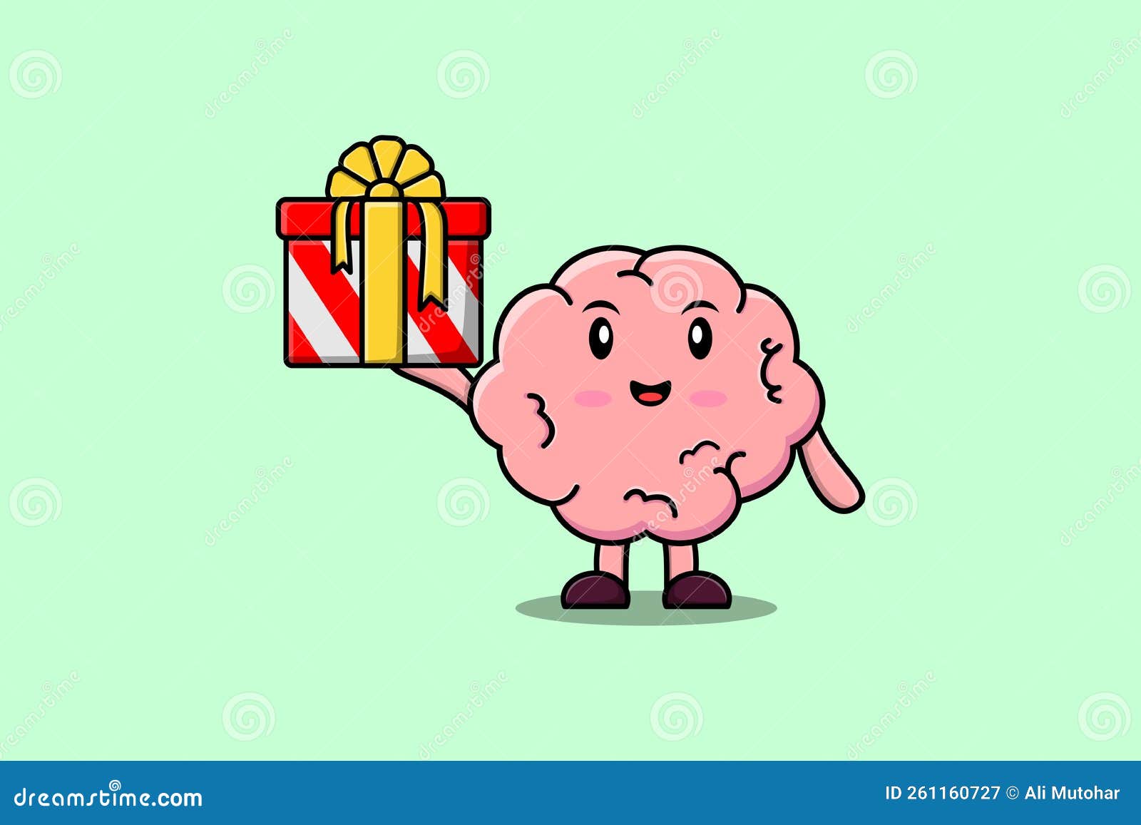 Cute Cartoon Brain Character Holding Gift Box Stock Vector ...