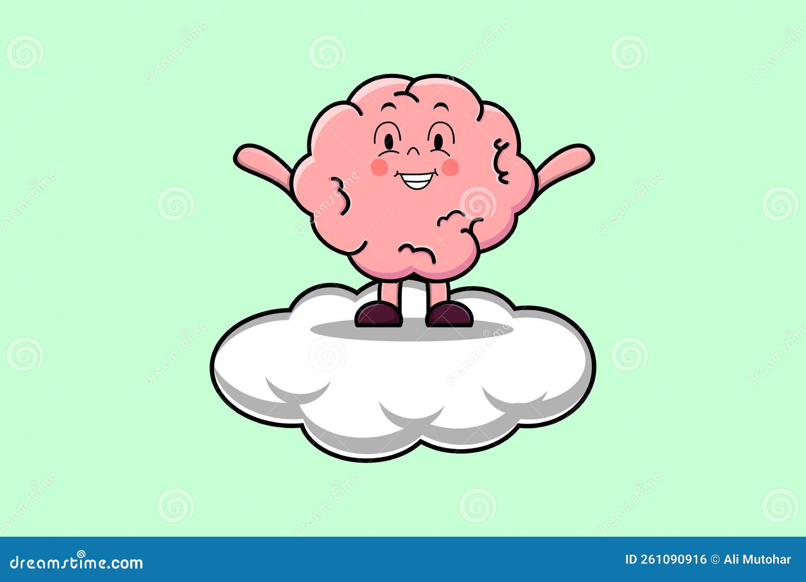 Cute Cartoon Brain Character Standing in Cloud Ilustración del Vector ...