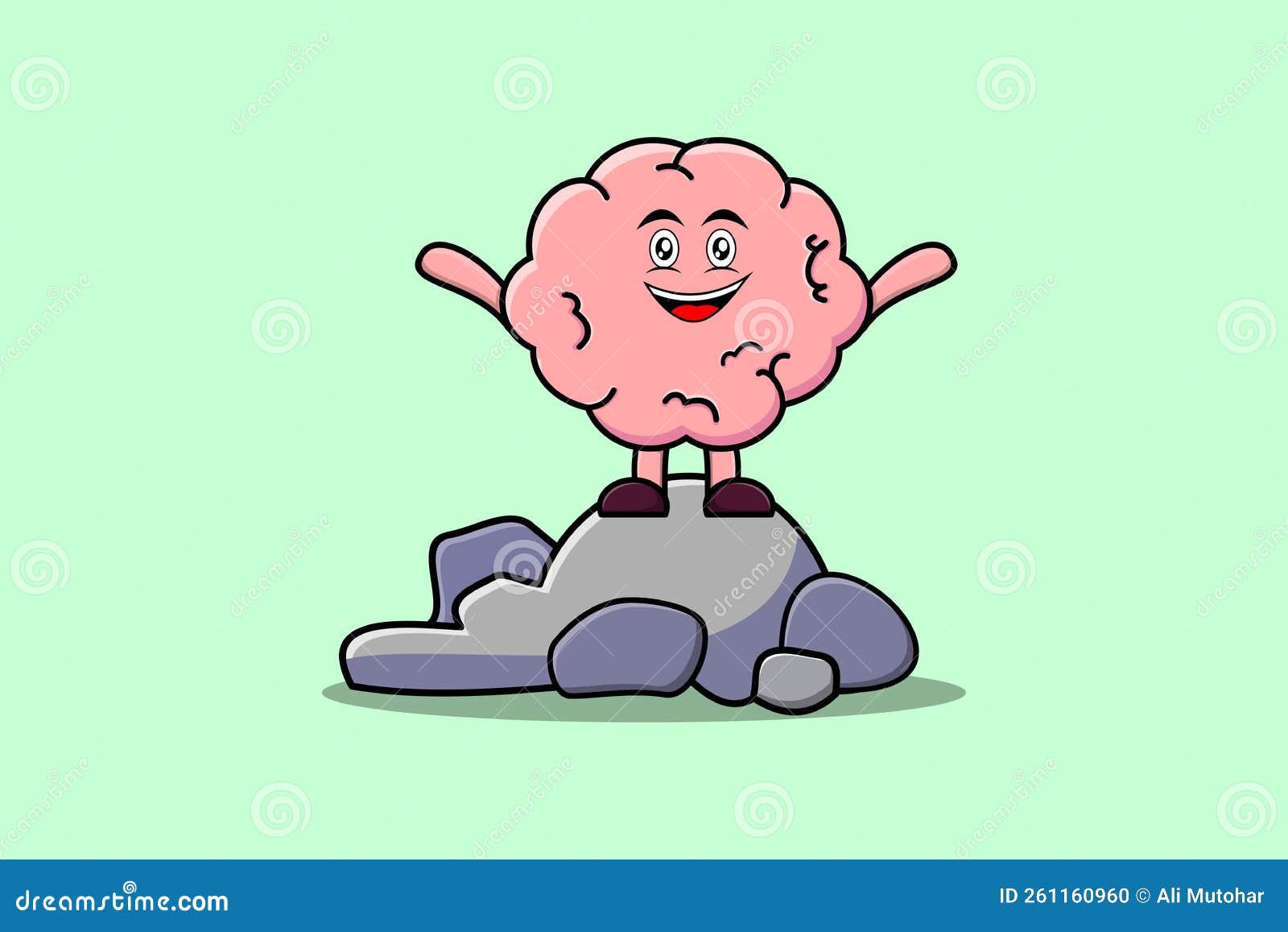 Cute Cartoon Brain Character Standing in Stone Stock Vector ...