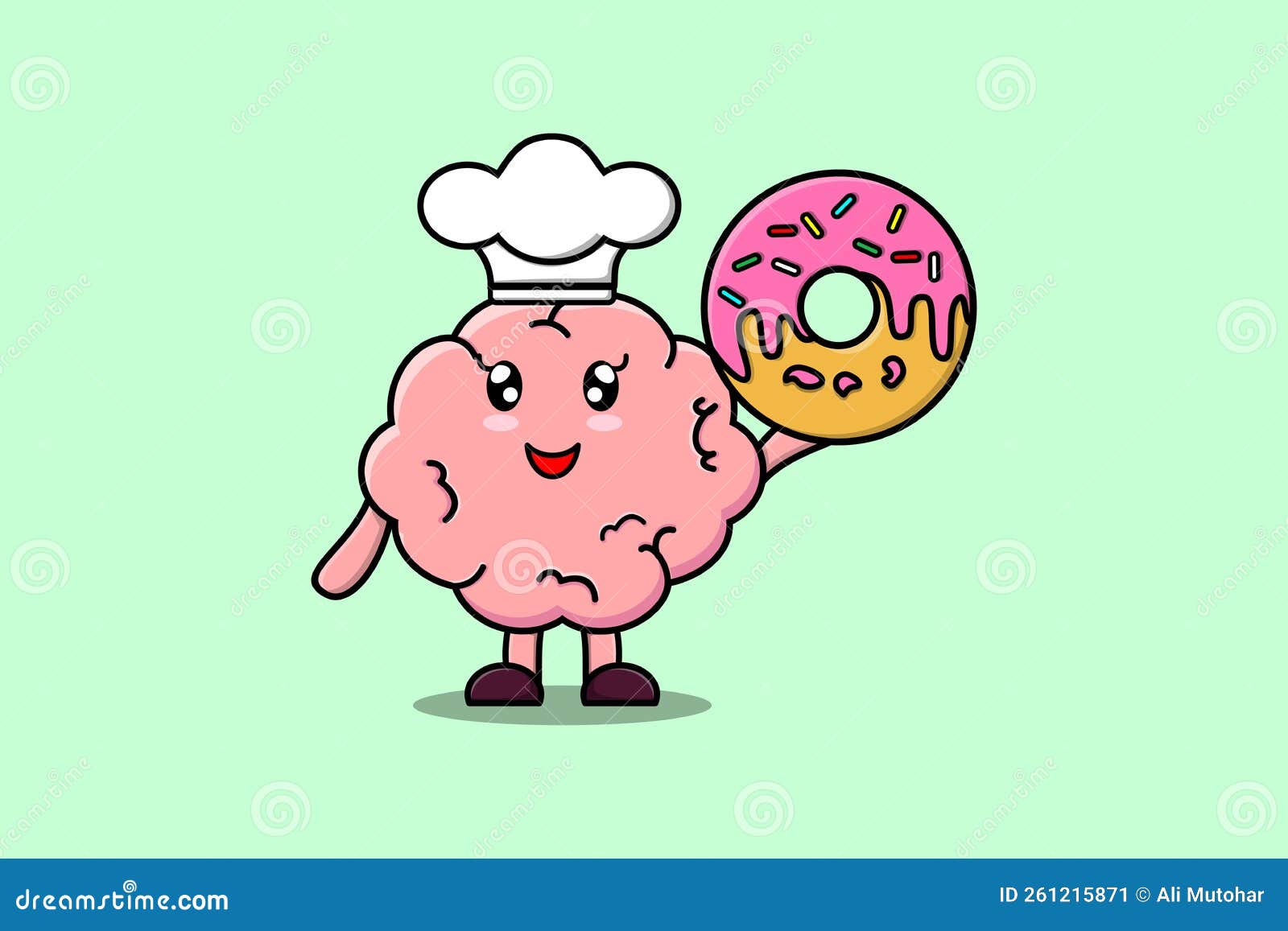 Cute Cartoon Brain Chef Character Donuts Stock Vector - Illustration of ...