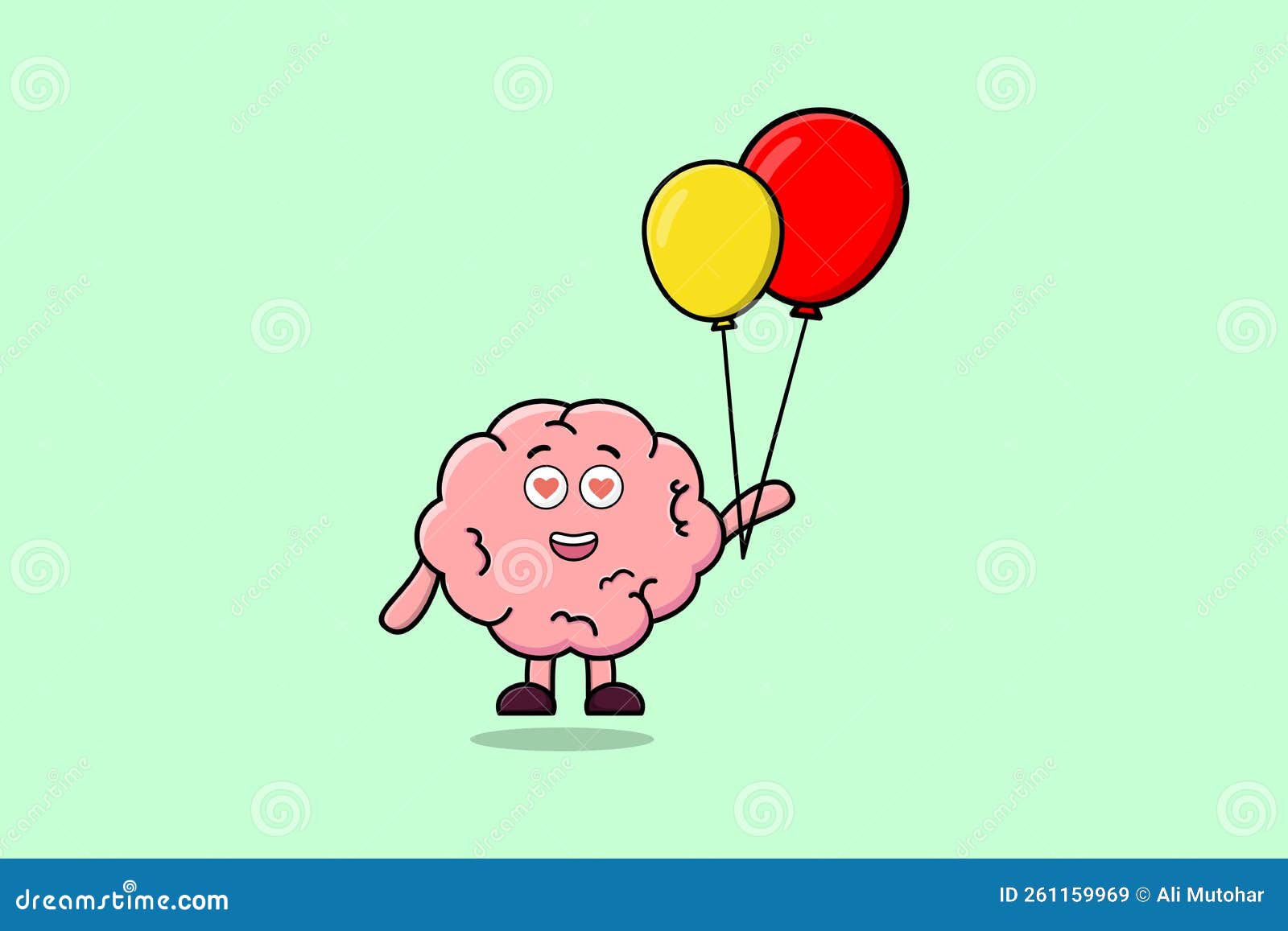 Cute Cartoon Brain Floating with Balloon Stock Vector - Illustration of ...