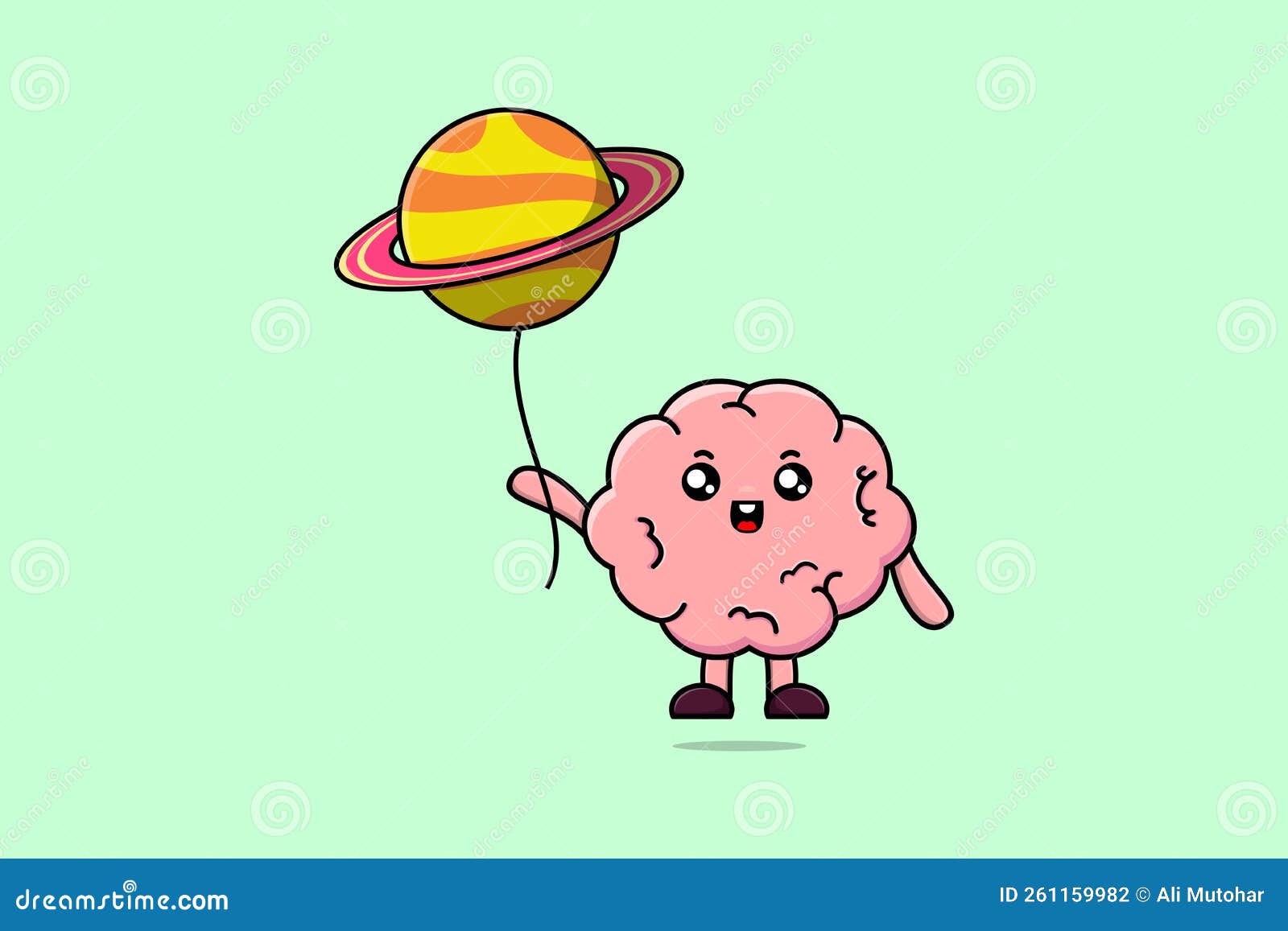 Cute Cartoon Brain Floating with Planet Balloon Stock Vector ...