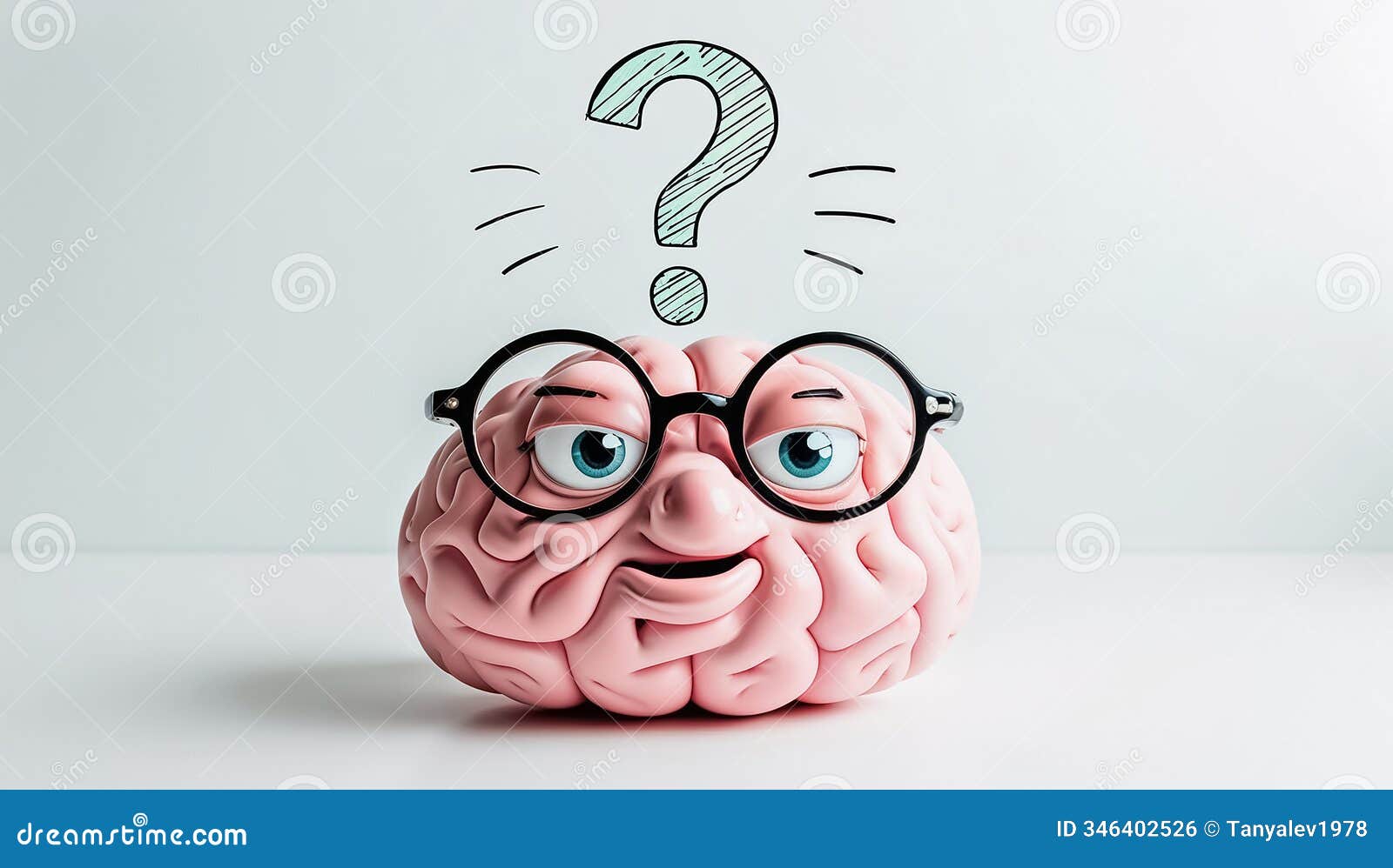 Cute Cartoon Brain Glasses Question Mark Stock Illustration ...