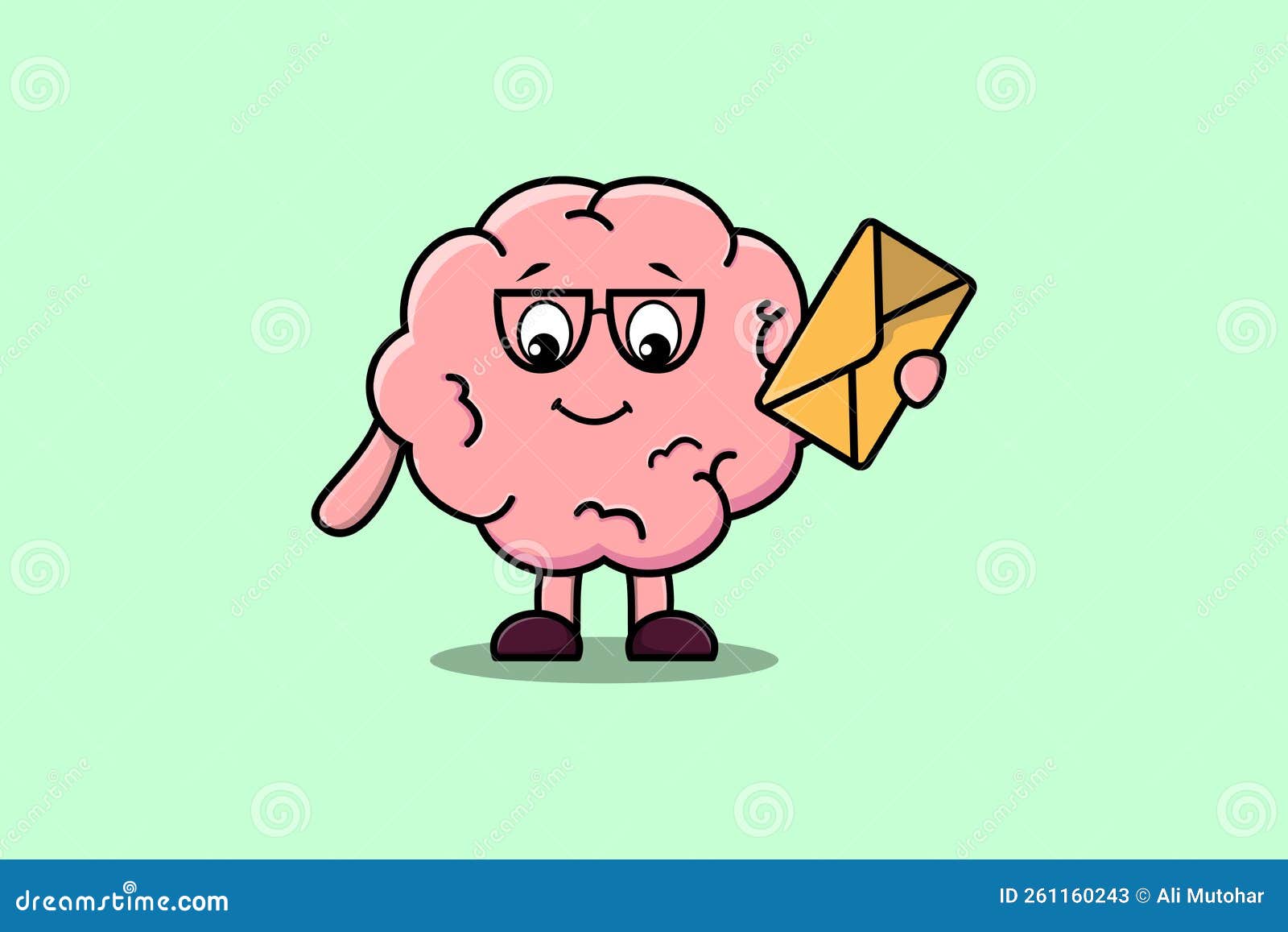 Cute Cartoon Brain Holding Envelope Illustration Stock Vector ...