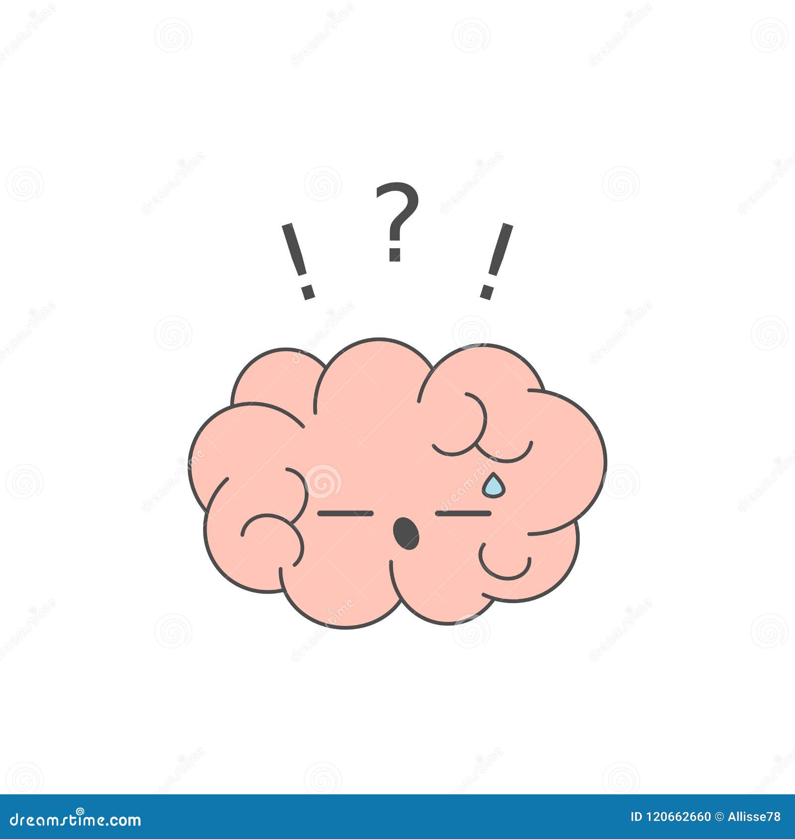 Cute Cartoon Brain with Question Funny Vector Concept Illustration ...