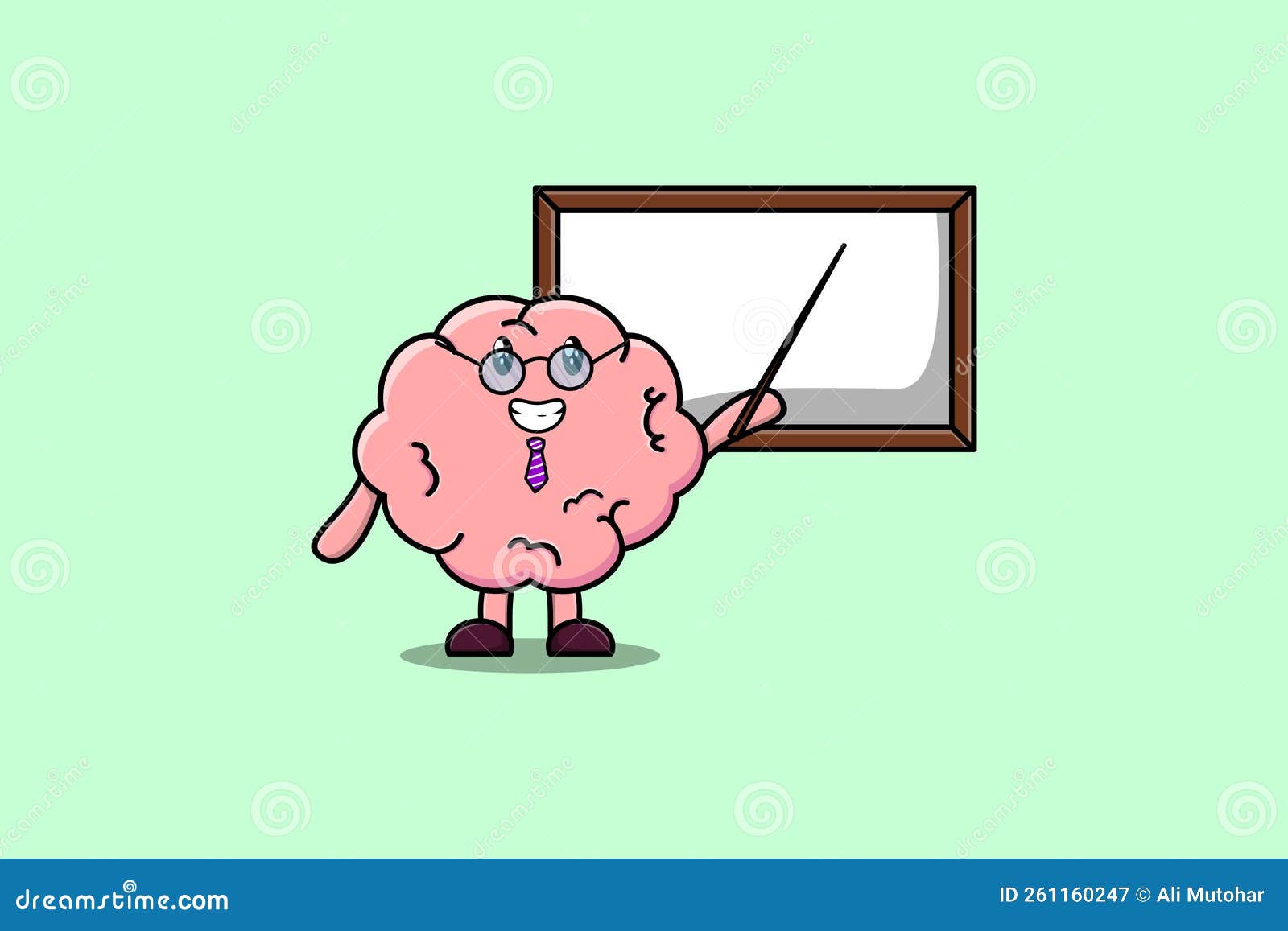 Cute Cartoon Brain Teaching with Whiteboard Stock Vector - Illustration ...