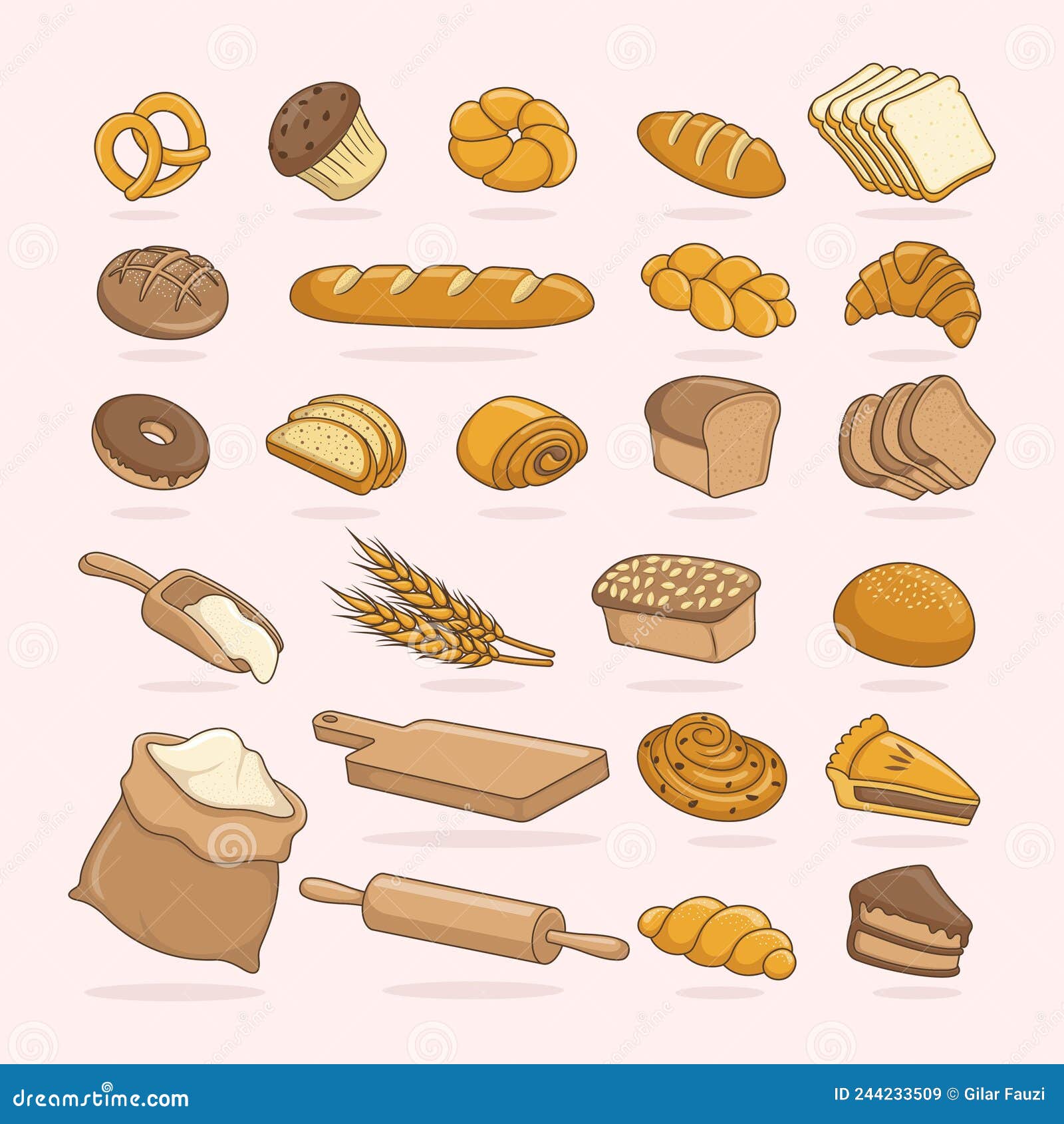 Bread cartoon set stock vector. Illustration of white - 244233509