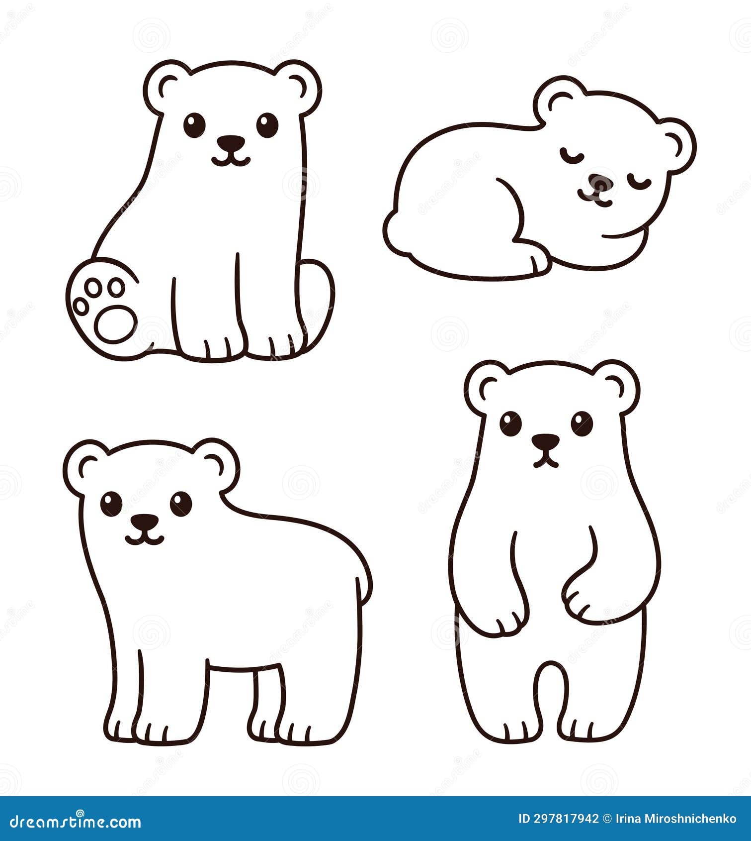 Cute Cartoon Bear Cubs Line Art Drawing Stock Vector Illustration Of Simple Wild 297817942