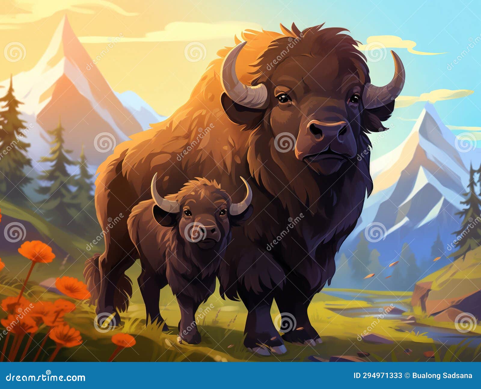 Cute Cartoon Buffalo Illustration Made with Generative AI Illustration ...