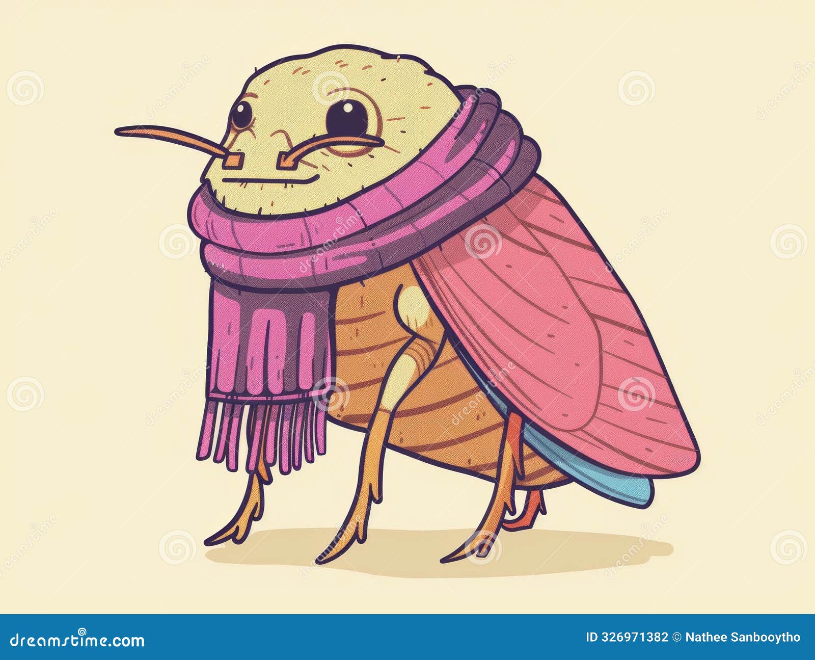 A Cute Cartoon Bug Wearing a Pink Scarf. Vector Stock Illustration ...